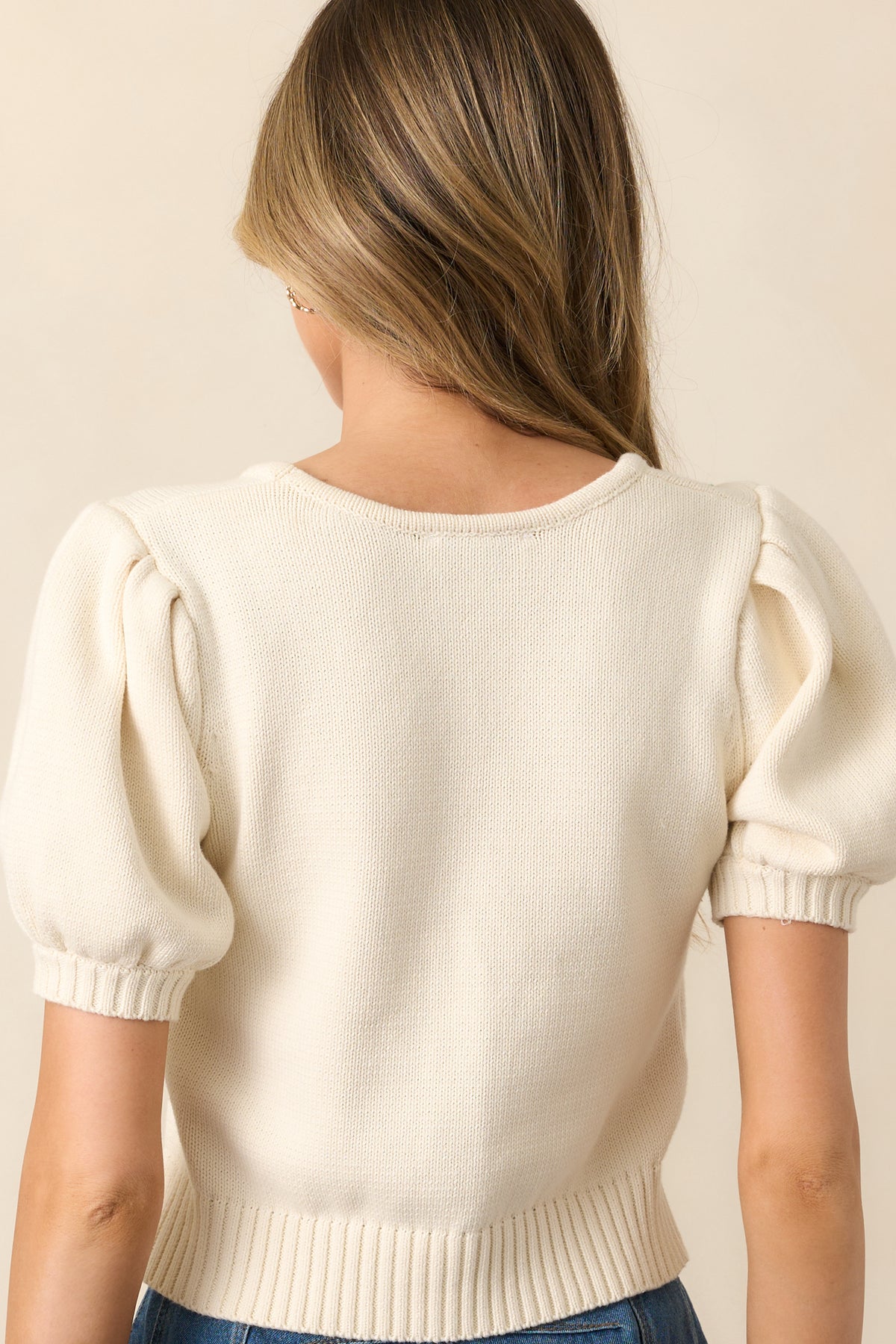Ivory Cherry Embroidered Knit Top - Casual Tops | Red Dress