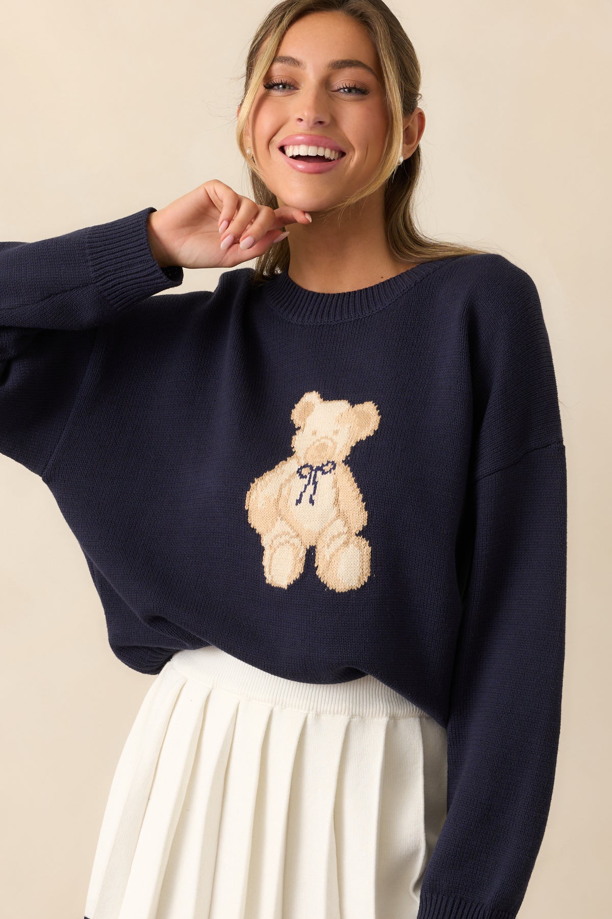 Navy Teddy Bear Sweater - All Sweaters | Red Dress