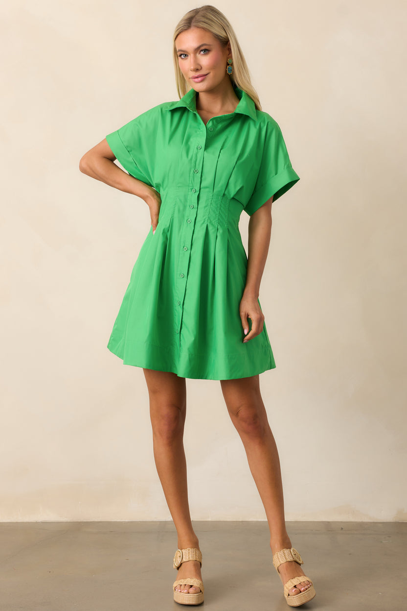 Kelly Green Mini Shirt Dress - All Dresses | Red Dress