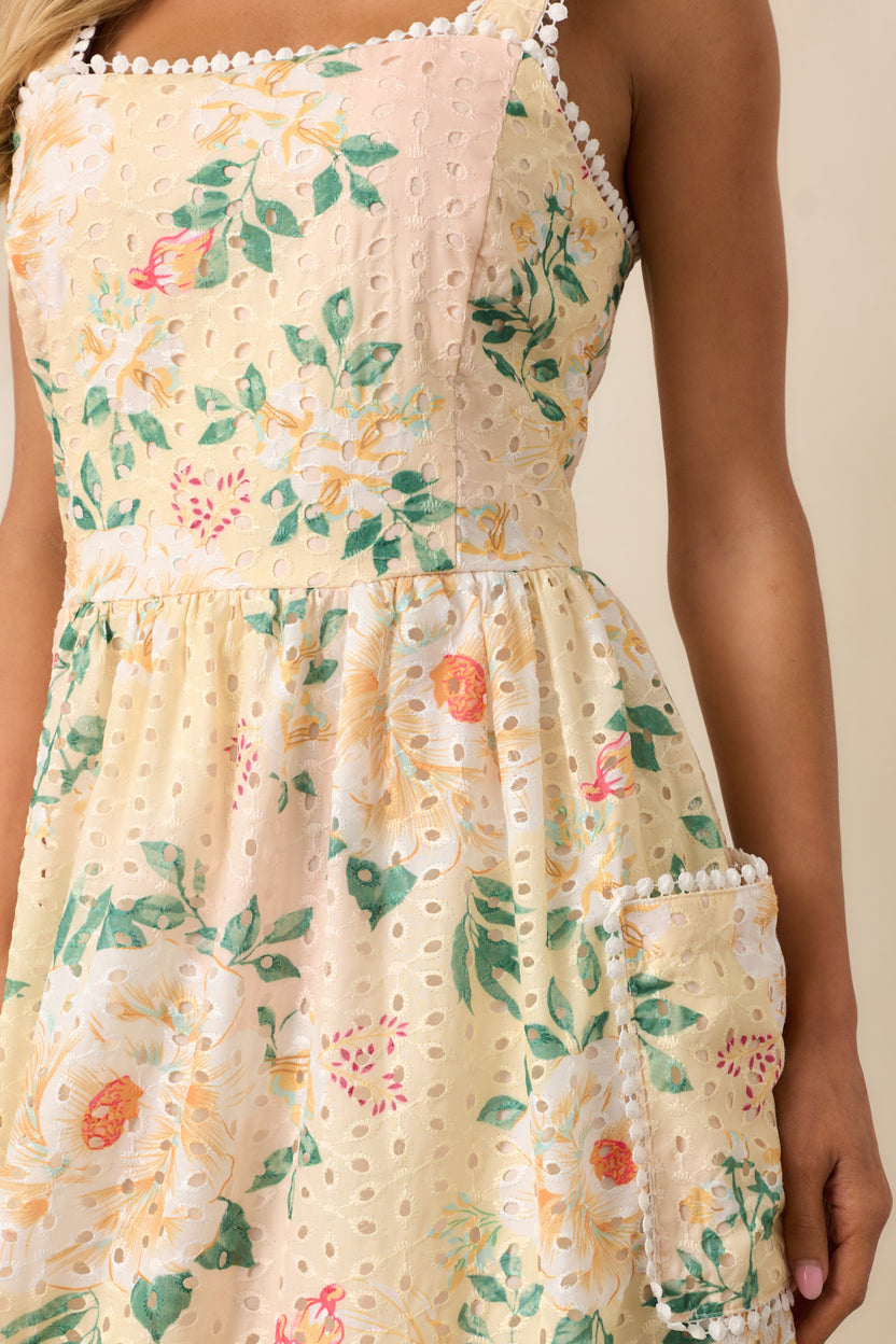 Yellow Floral Embroidered Midi Dress - All Dresses | Red Dress