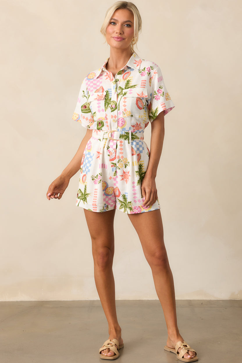 MINKPINK Gracie Fruity Floral Belted Playsuit | Red Dress