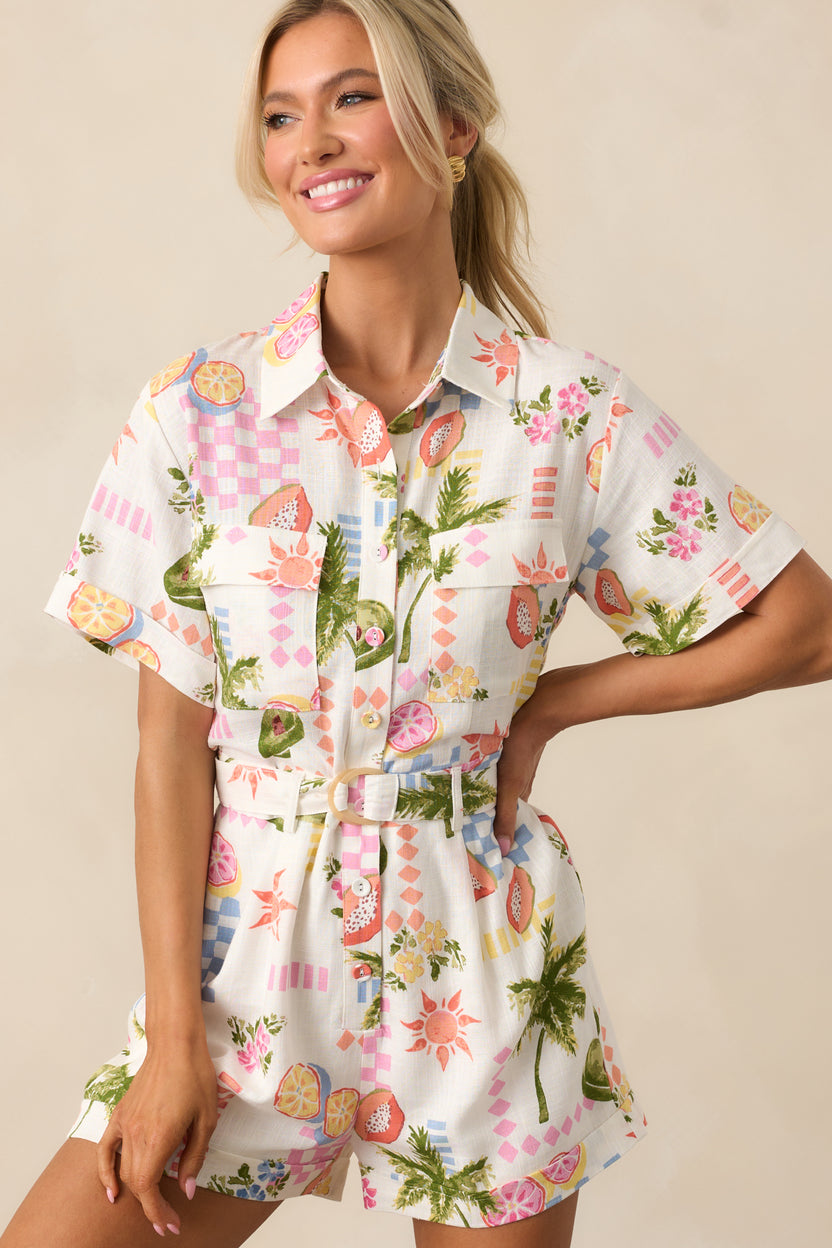 MINKPINK Gracie Fruity Floral Belted Playsuit | Red Dress