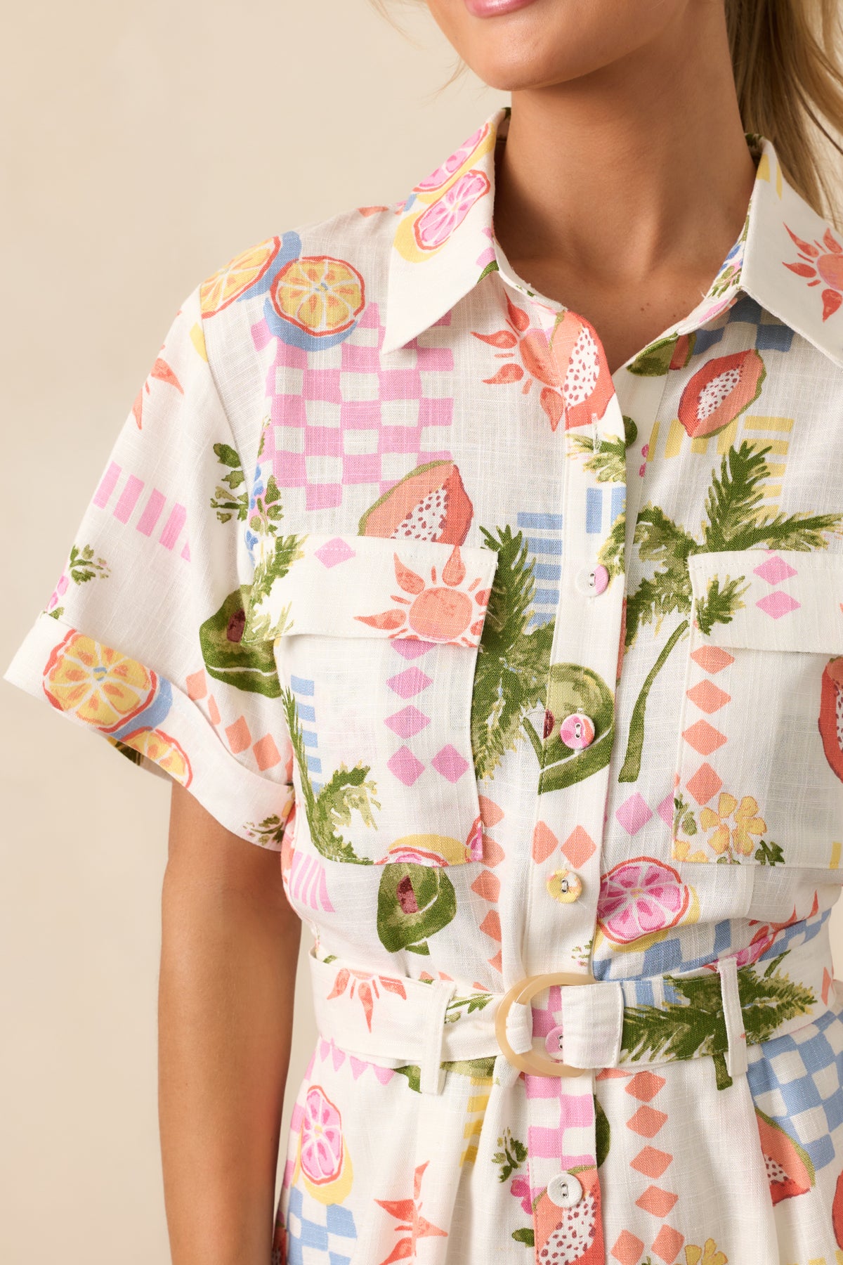 MINKPINK Gracie Fruity Floral Belted Playsuit | Red Dress