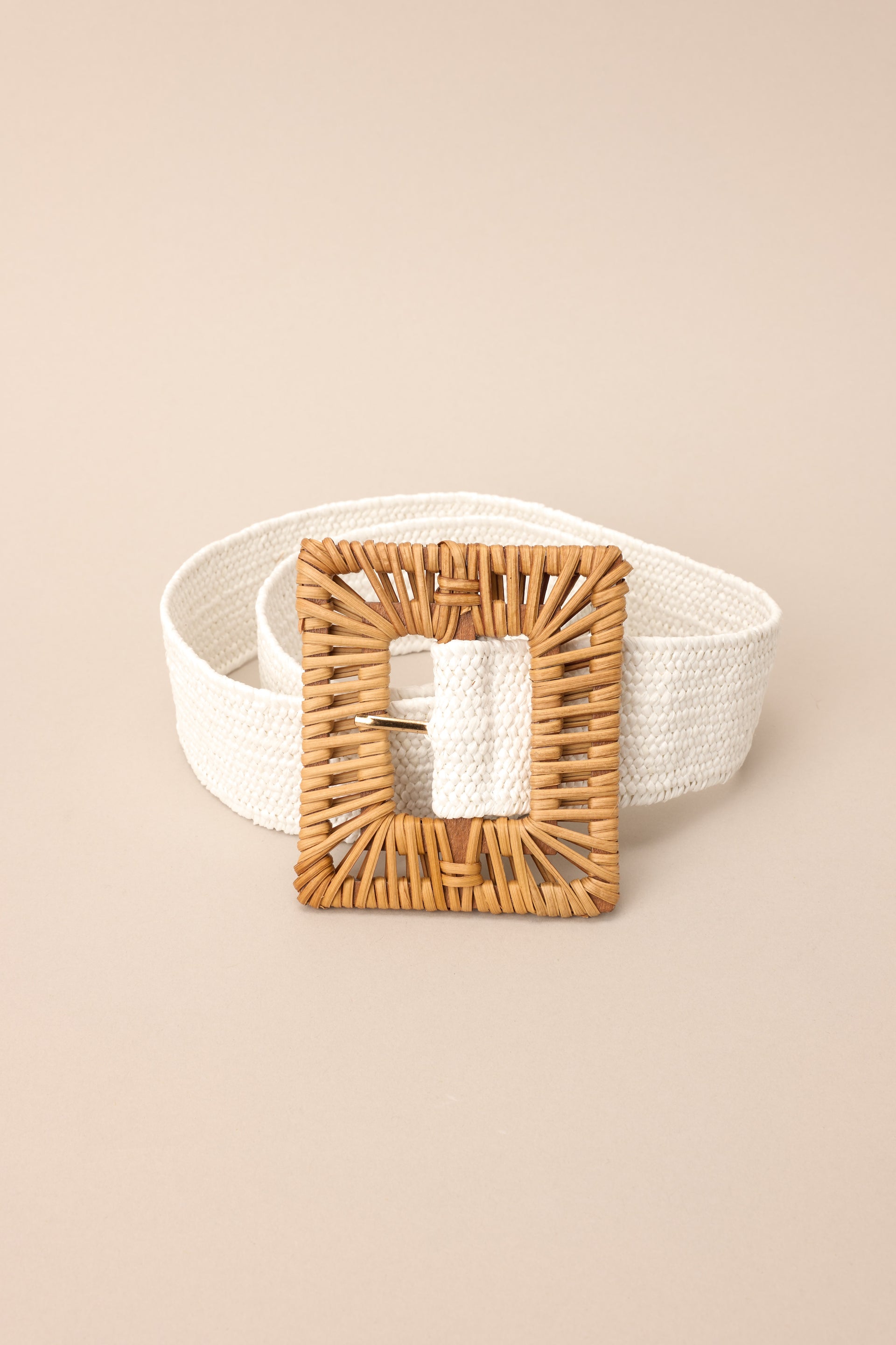 White Elastic Belt With Square Buckle - All Accessories | Red Dress