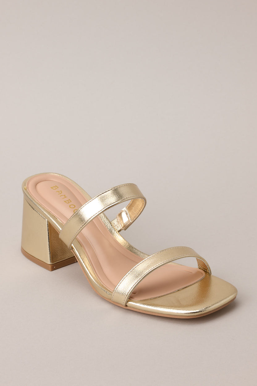 Gold Block Heel - All Shoes | Red Dress