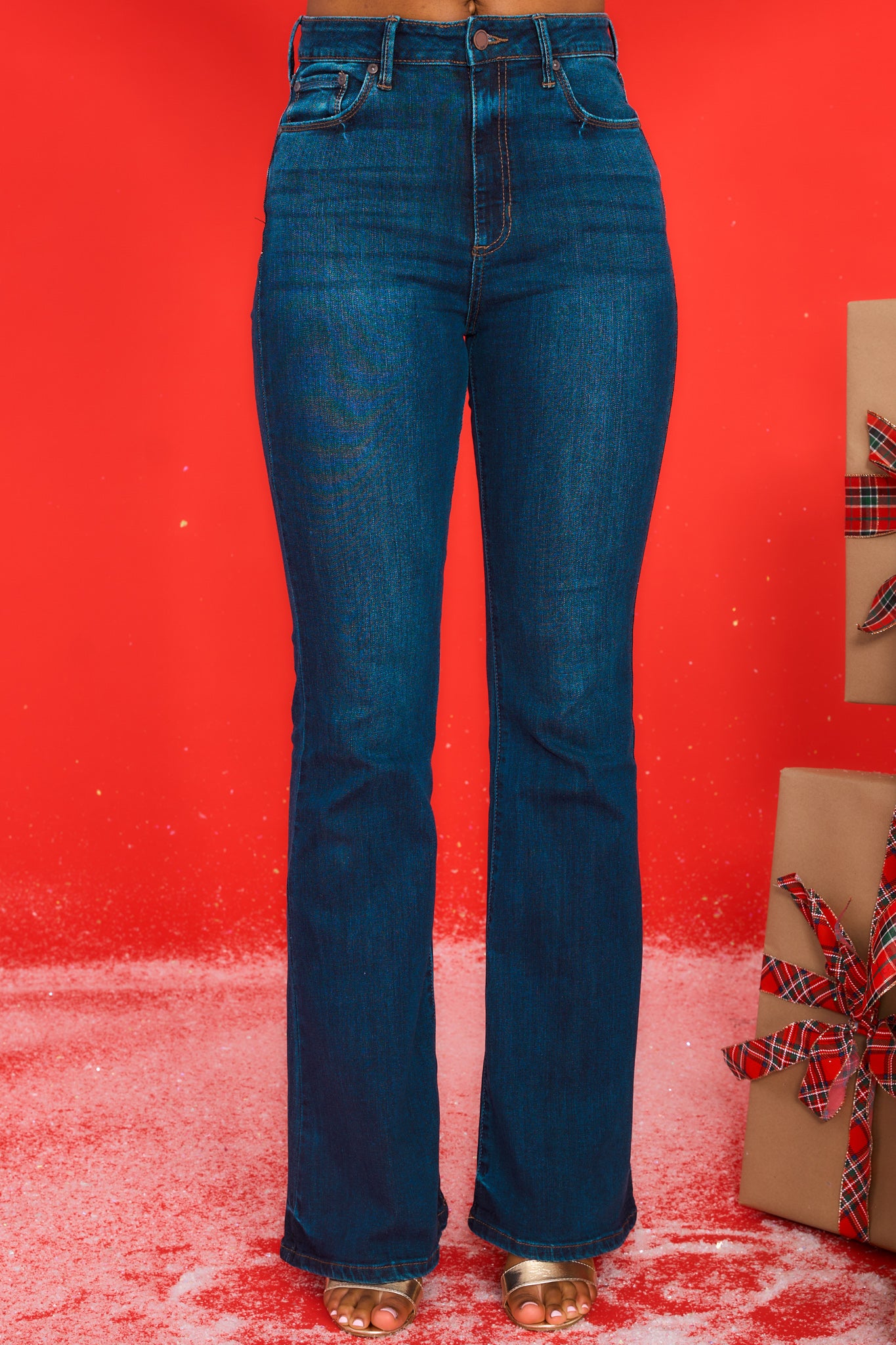 Classic Dark Wash Flare Jeans - All Bottoms | Red Dress