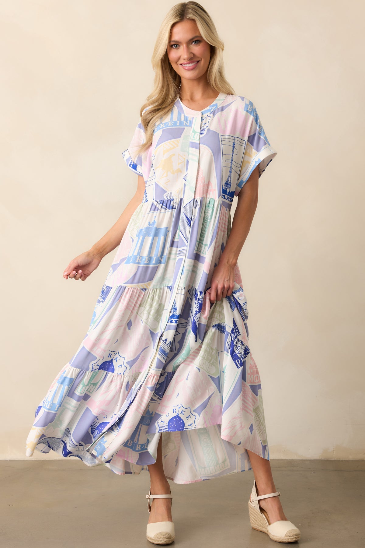 Prosperina Mallory Midi Dress In Passport To The Sun Blue | Red Dress