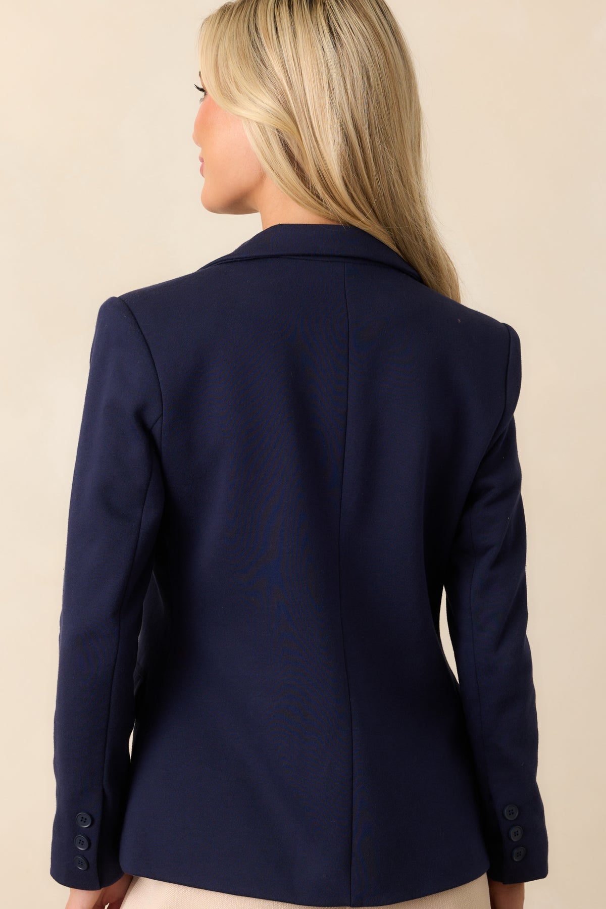 Navy Blue Cotton Blend Blazer - All Outerwear | Red Dress