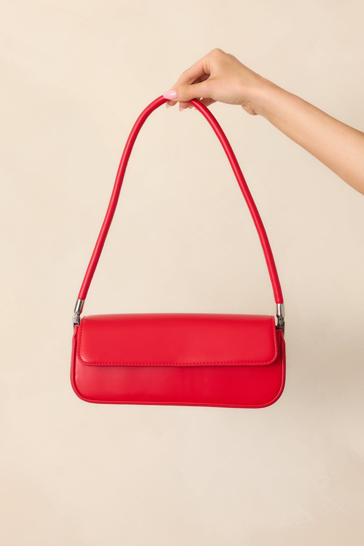 Red Faux Leather Baguette Handbag - All Accessories | Red Dress
