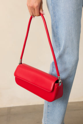 Red Faux Leather Baguette Handbag - All Accessories | Red Dress