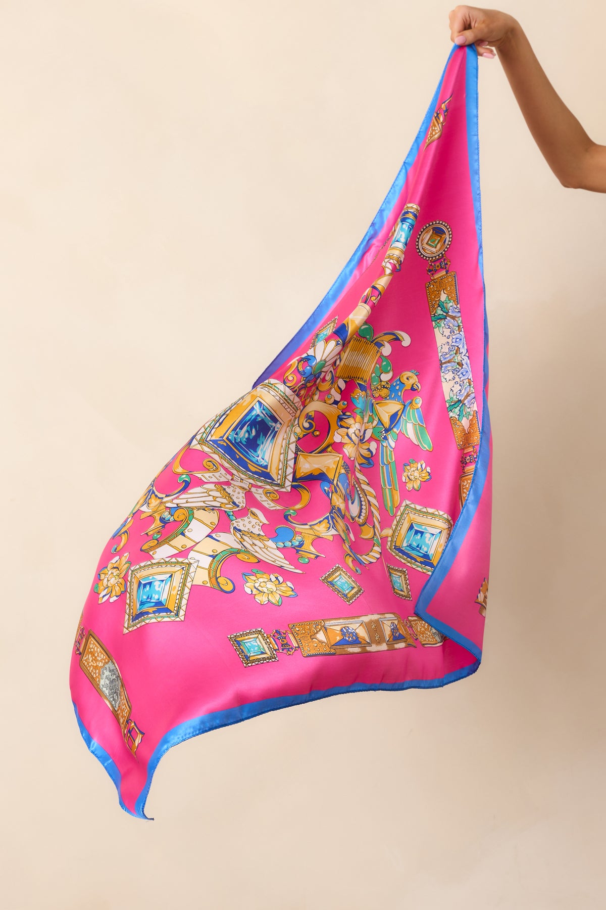 Fuchsia Pink Multi Print Satin Scarf - All Accessories | Red Dress