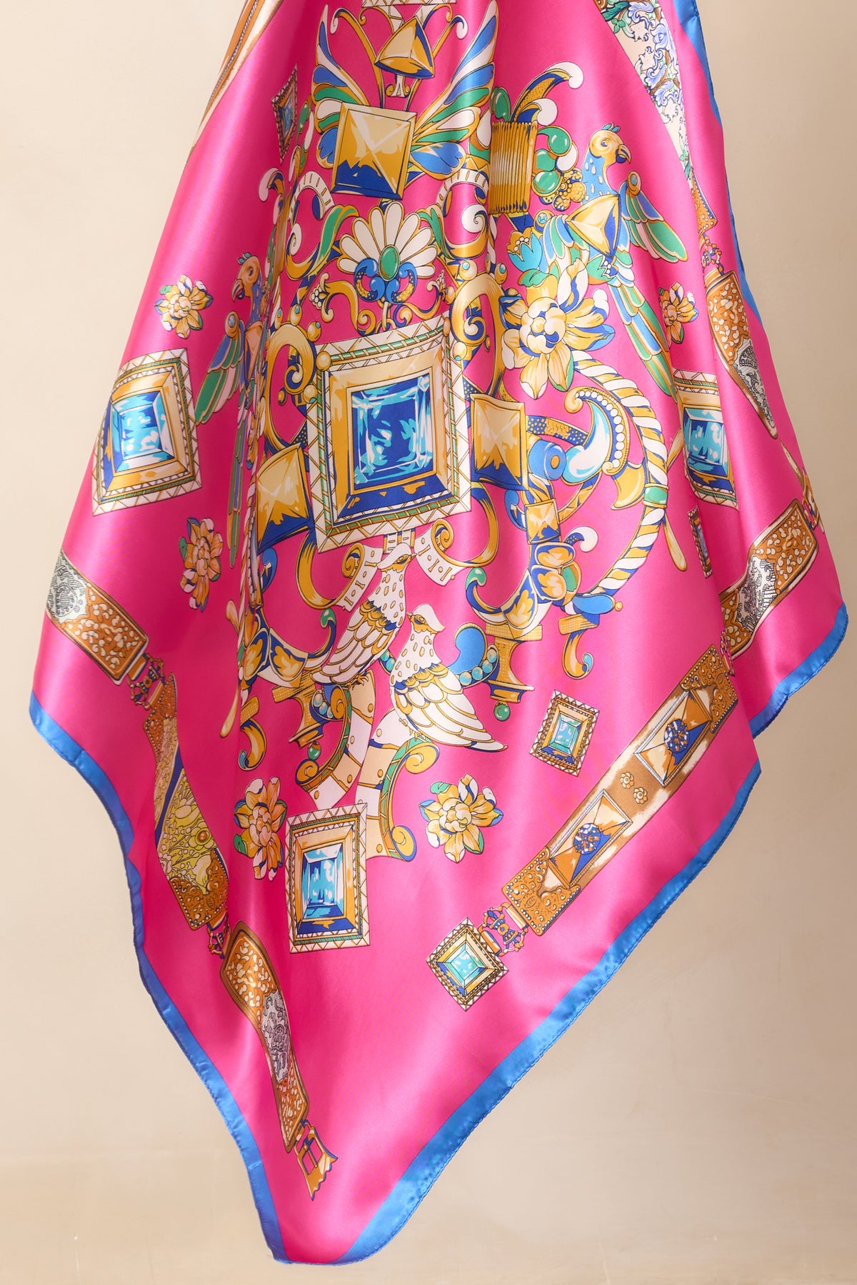 Fuchsia Pink Multi Print Satin Scarf - All Accessories | Red Dress