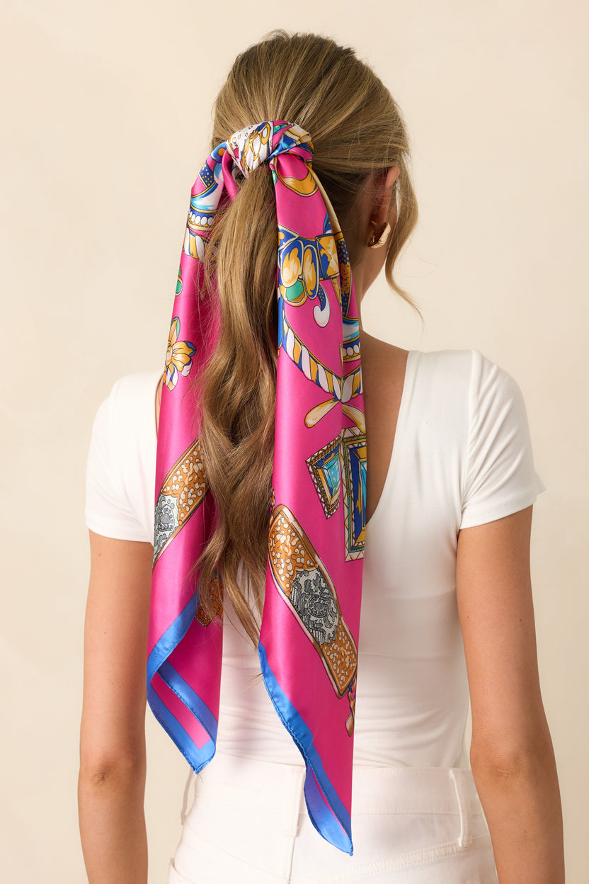 Fuchsia Pink Multi Print Satin Scarf - All Accessories | Red Dress