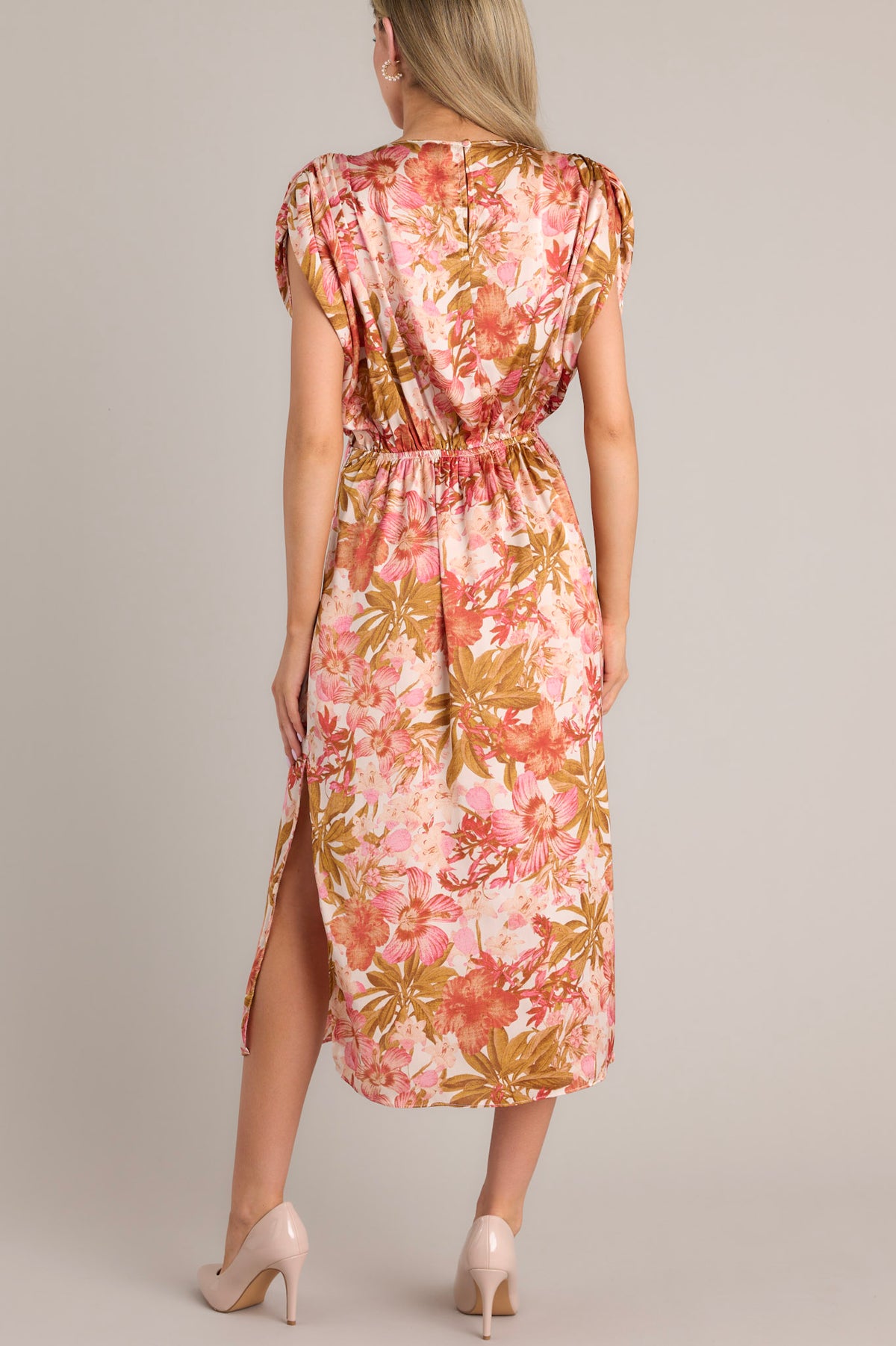 Rose Pink Floral Midi Dress - All Dresses | Red Dress