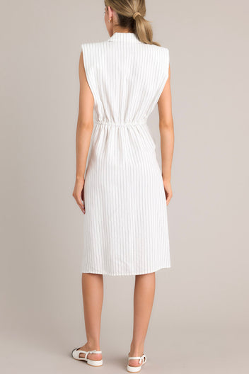 White Button Front Pinstripe Midi Dress - All Dresses | Red Dress