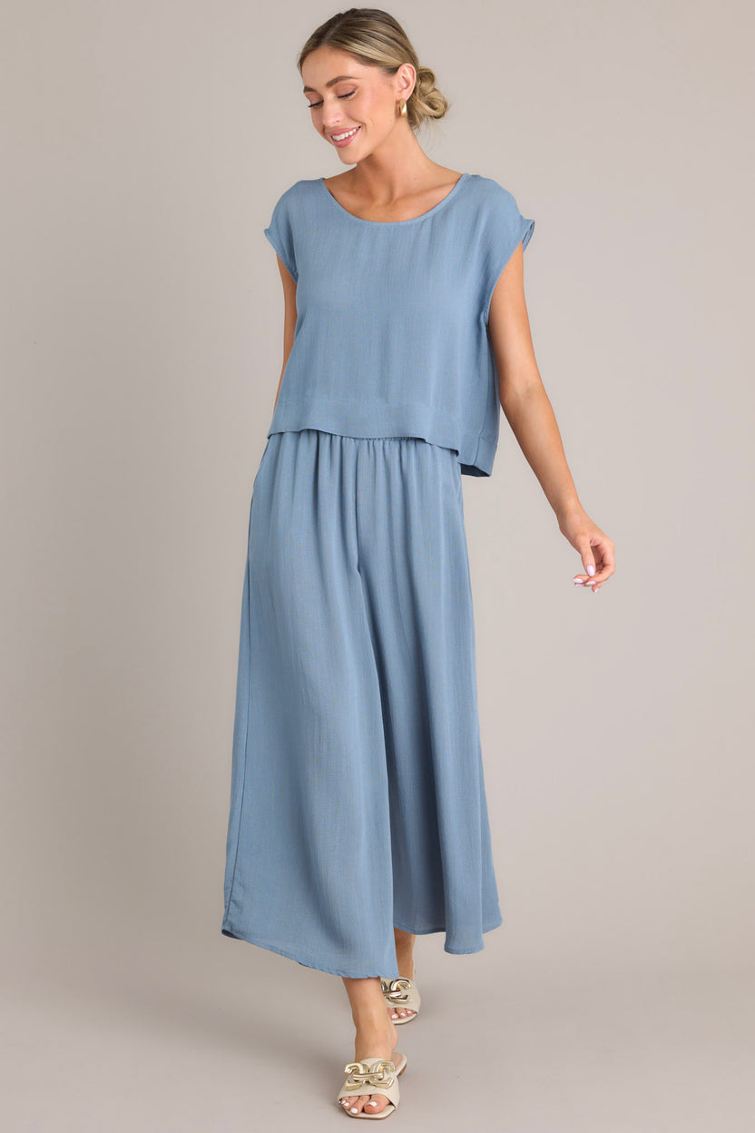 Slate Blue Cap Sleeve Lightweight Top - All Clothing | Red Dress