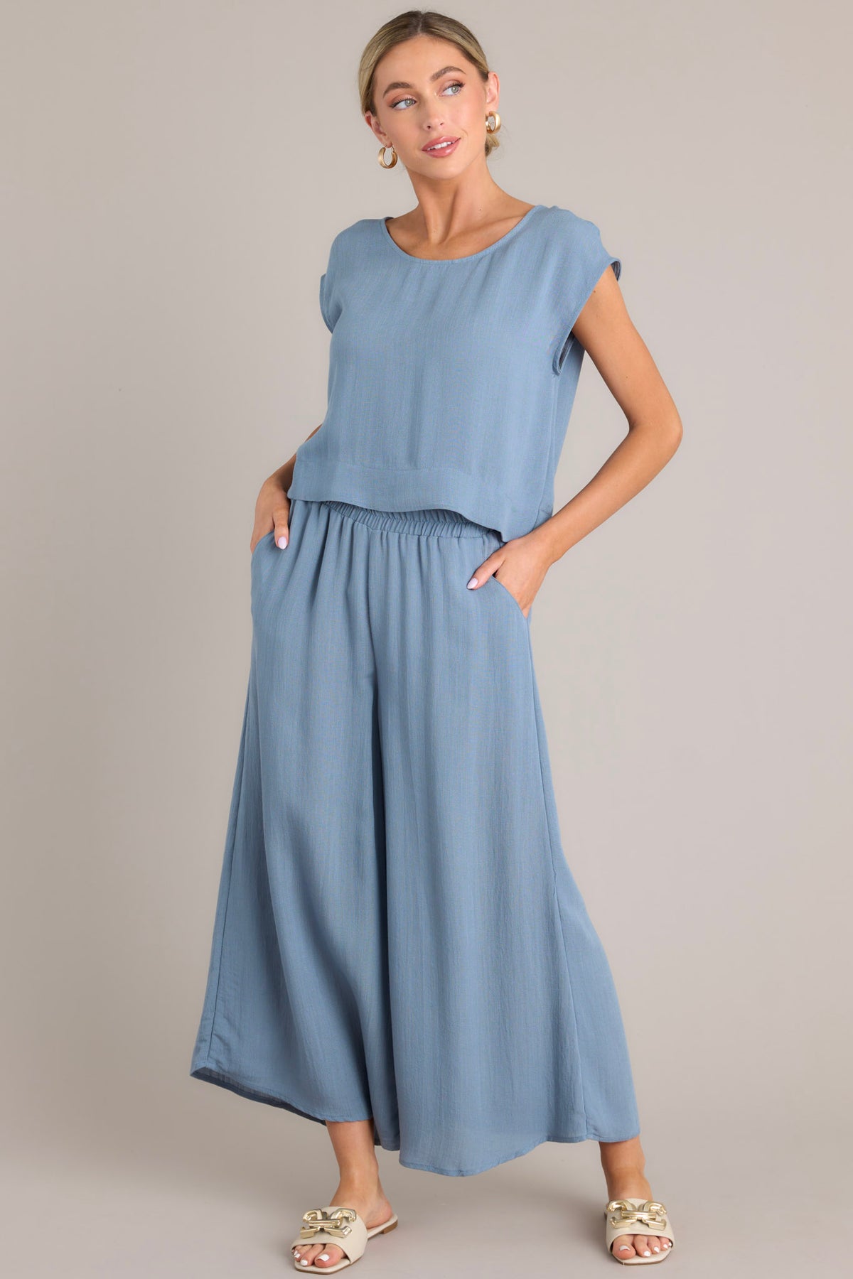 Slate Blue Cap Sleeve Lightweight Top - All Clothing | Red Dress