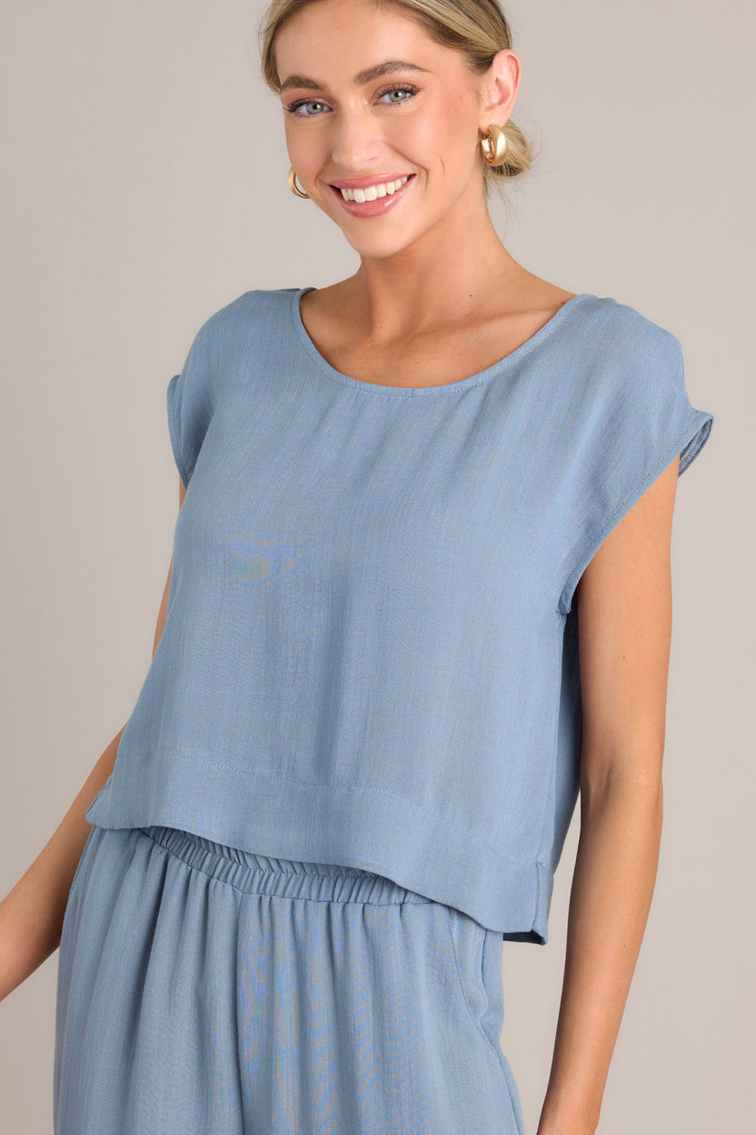 Slate Blue Cap Sleeve Lightweight Top - All Clothing | Red Dress