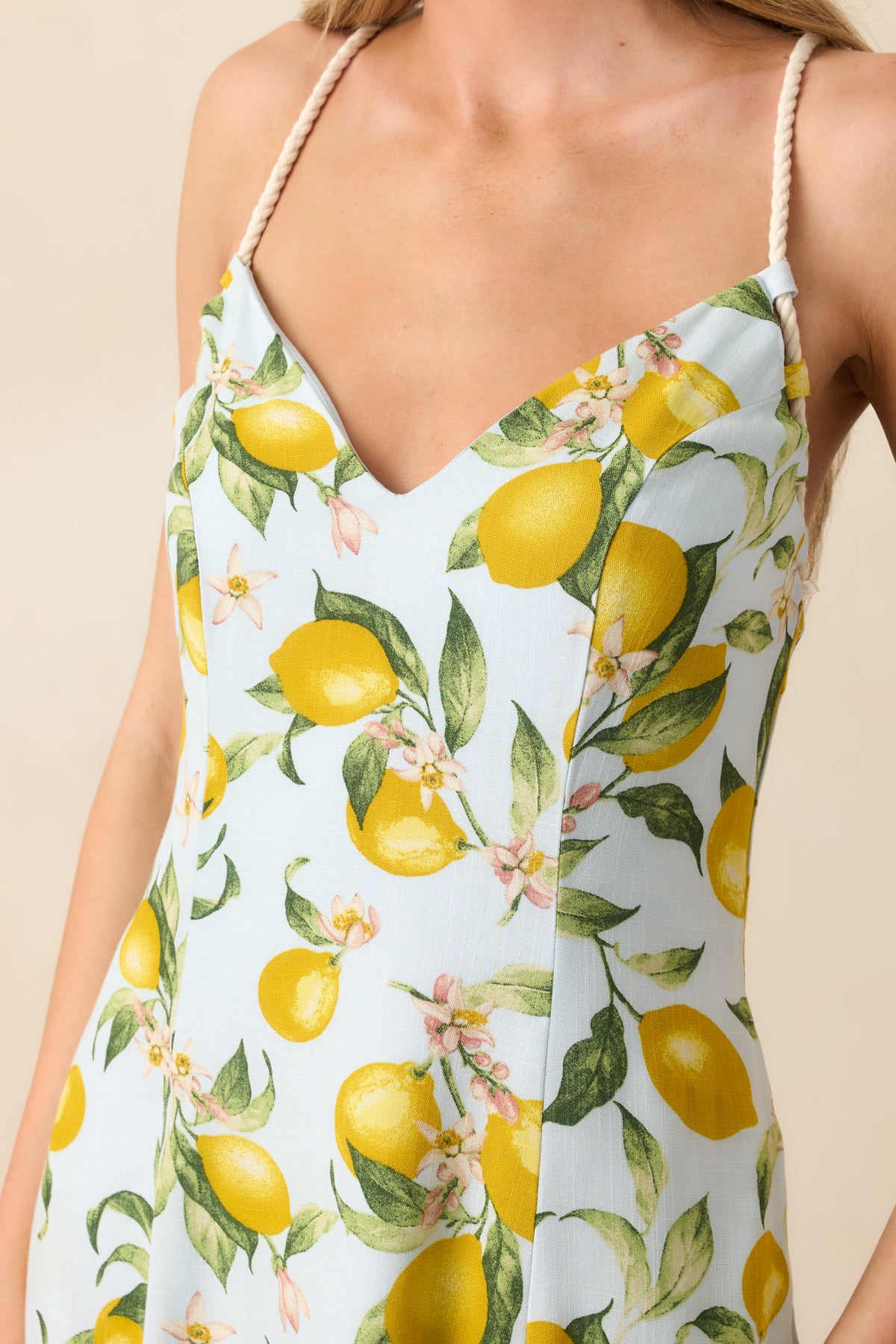 Light Blue Lemon Print Maxi Dress - Vacation Ready | Red Dress