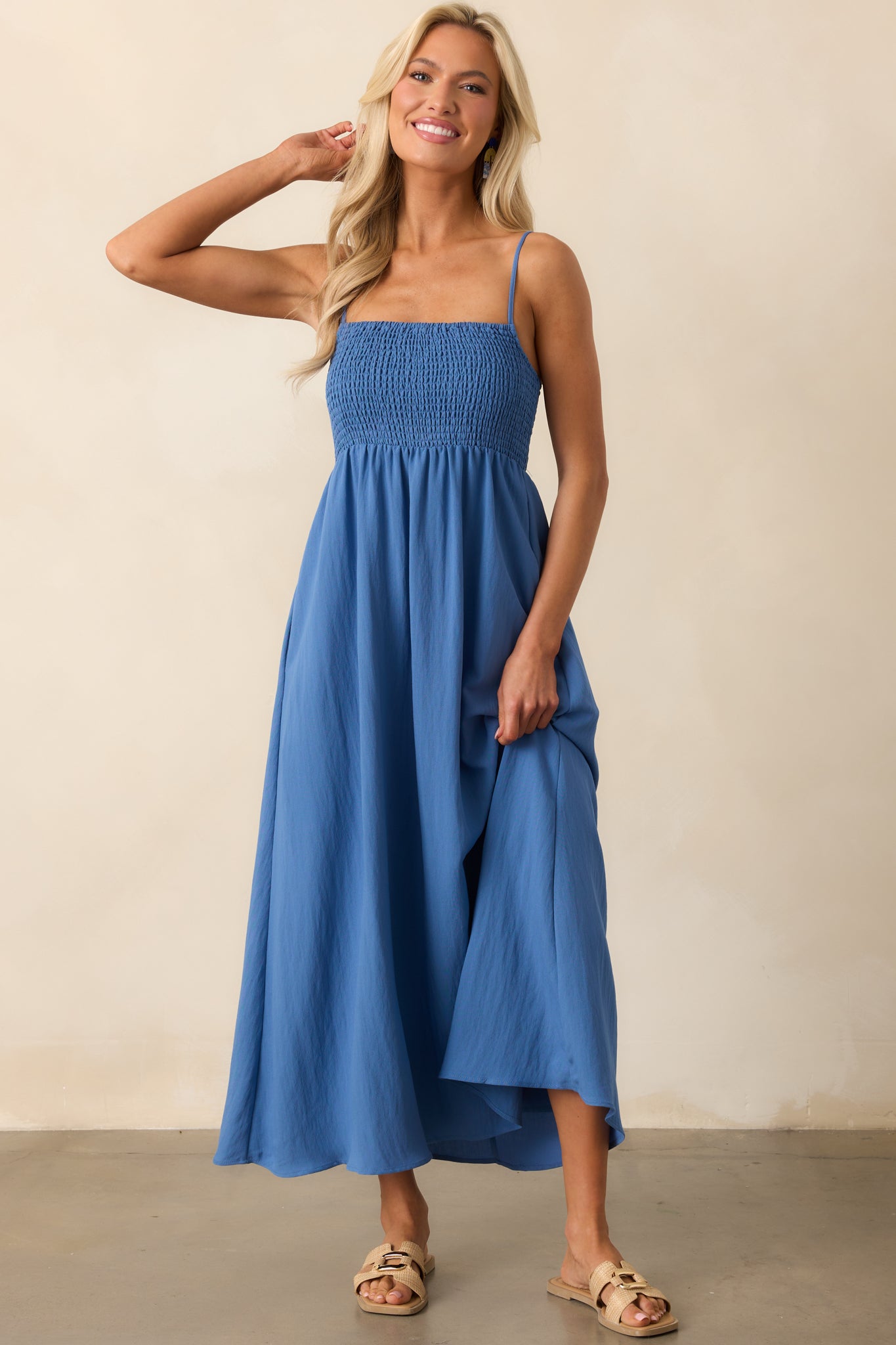 Z Supply Beachside Midi Dress In Riviera Blue | Red Dress