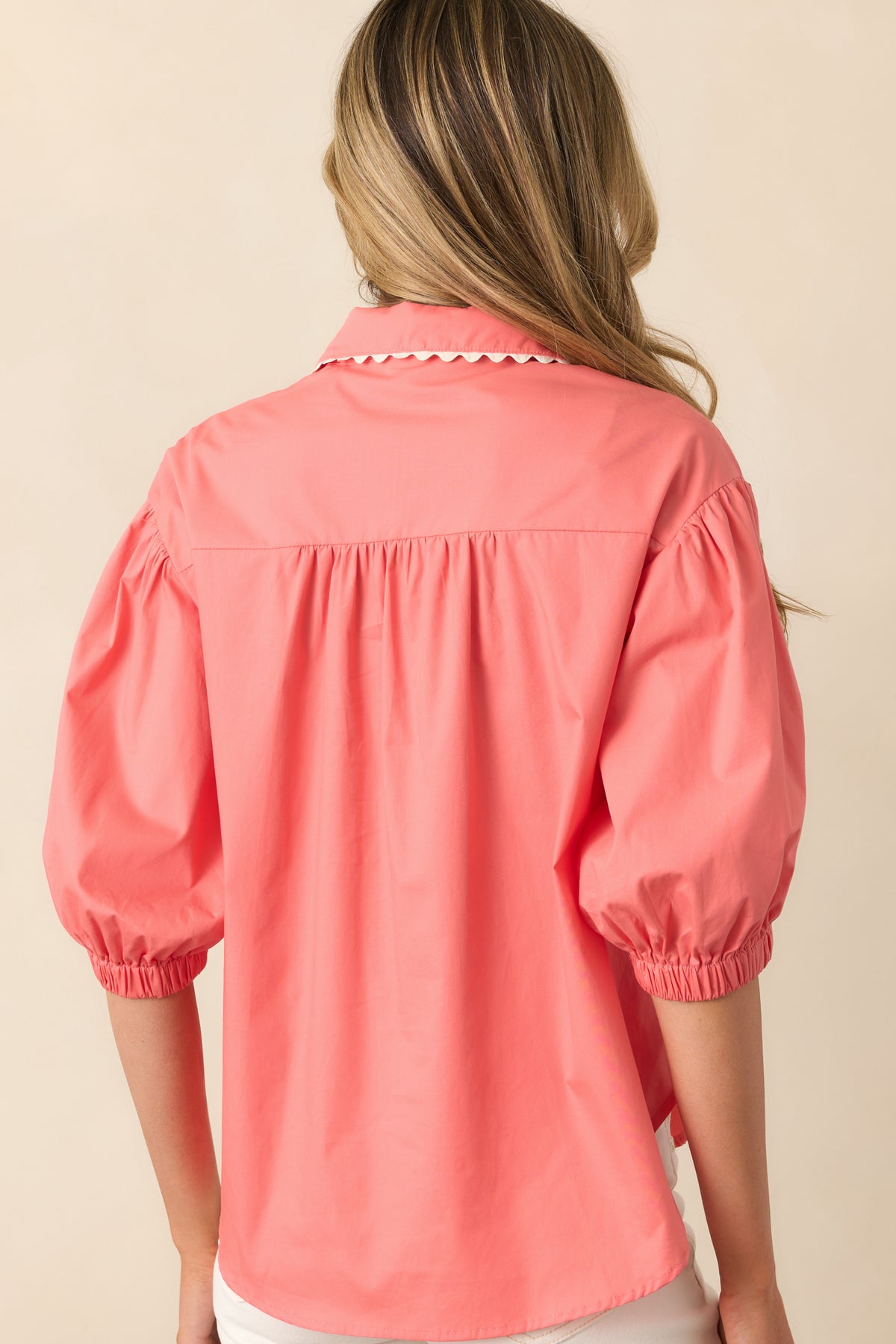 Pink Coral Cotton Ric Rac Button Front Top - All Tops | Red Dress