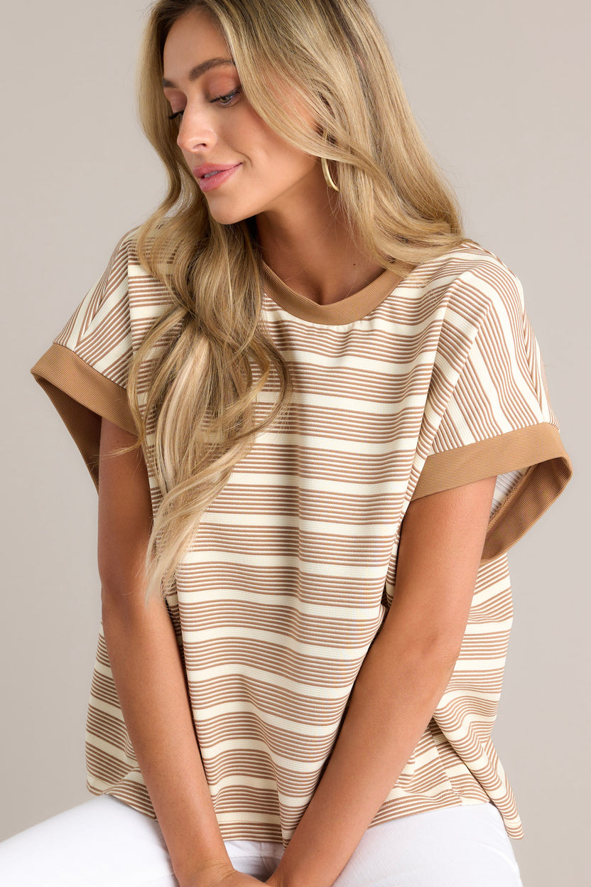 Unique Camel Stripe Top - All Tops | Red Dress
