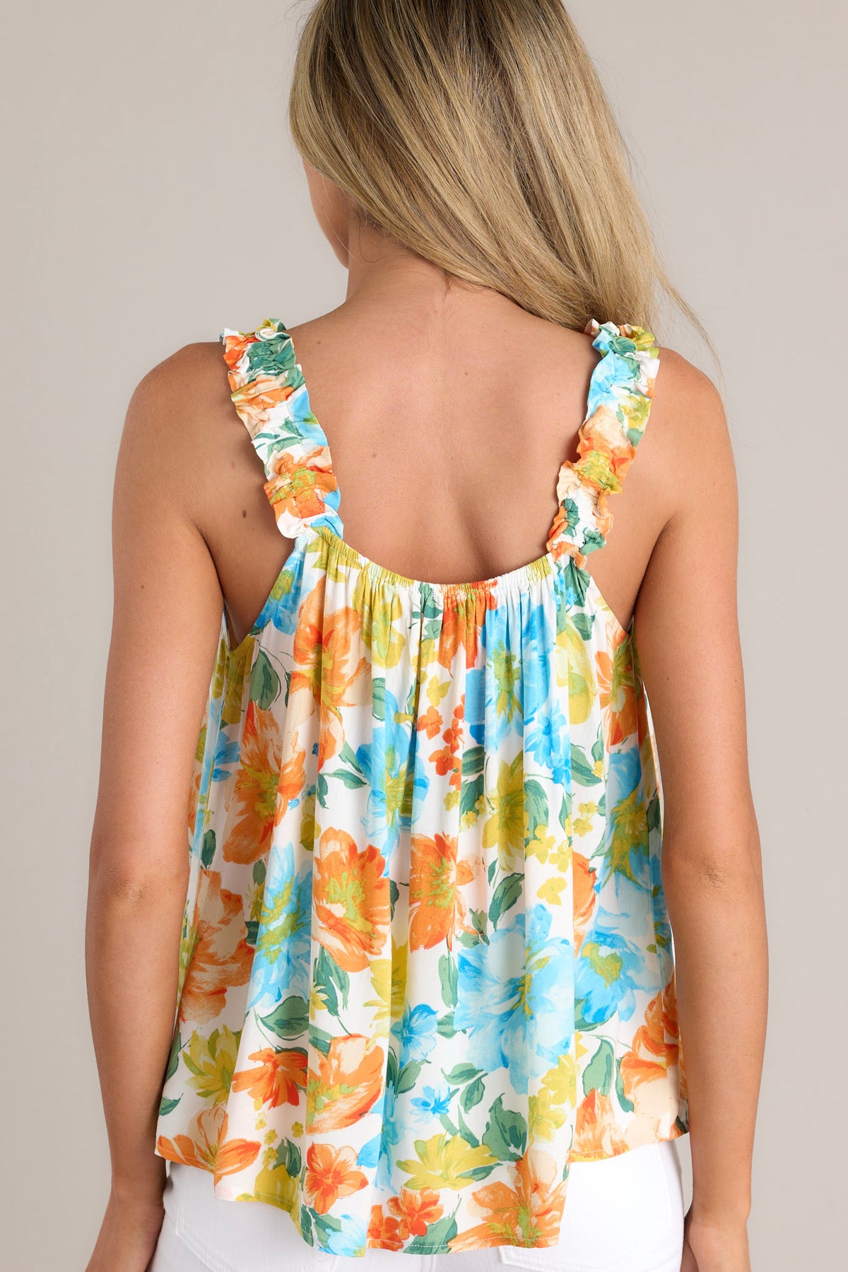 Sky Blue & Orange Floral Top - All Tops | Red Dress