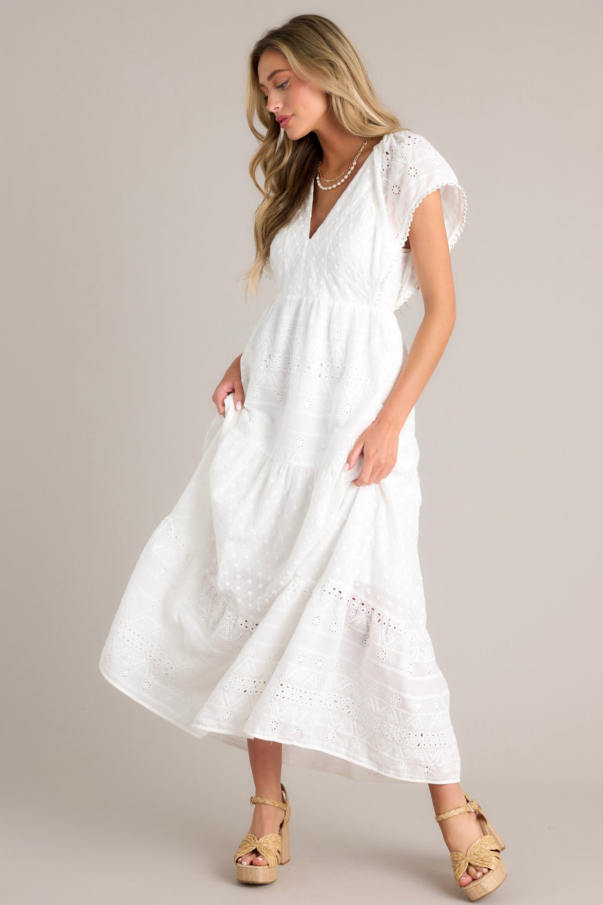 White Eyelet Maxi Dress - All Dresses | Red Dress