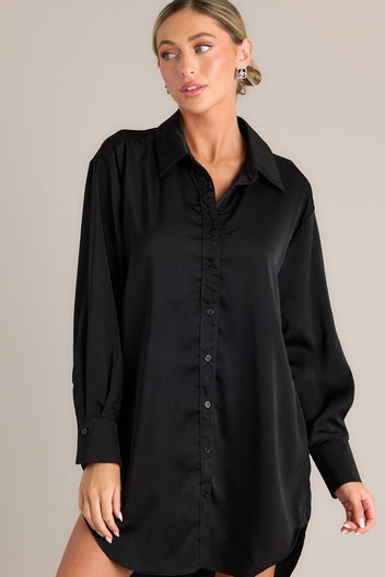 Black Long Sleeve Button Down Tunic - All Dresses | Red Dress