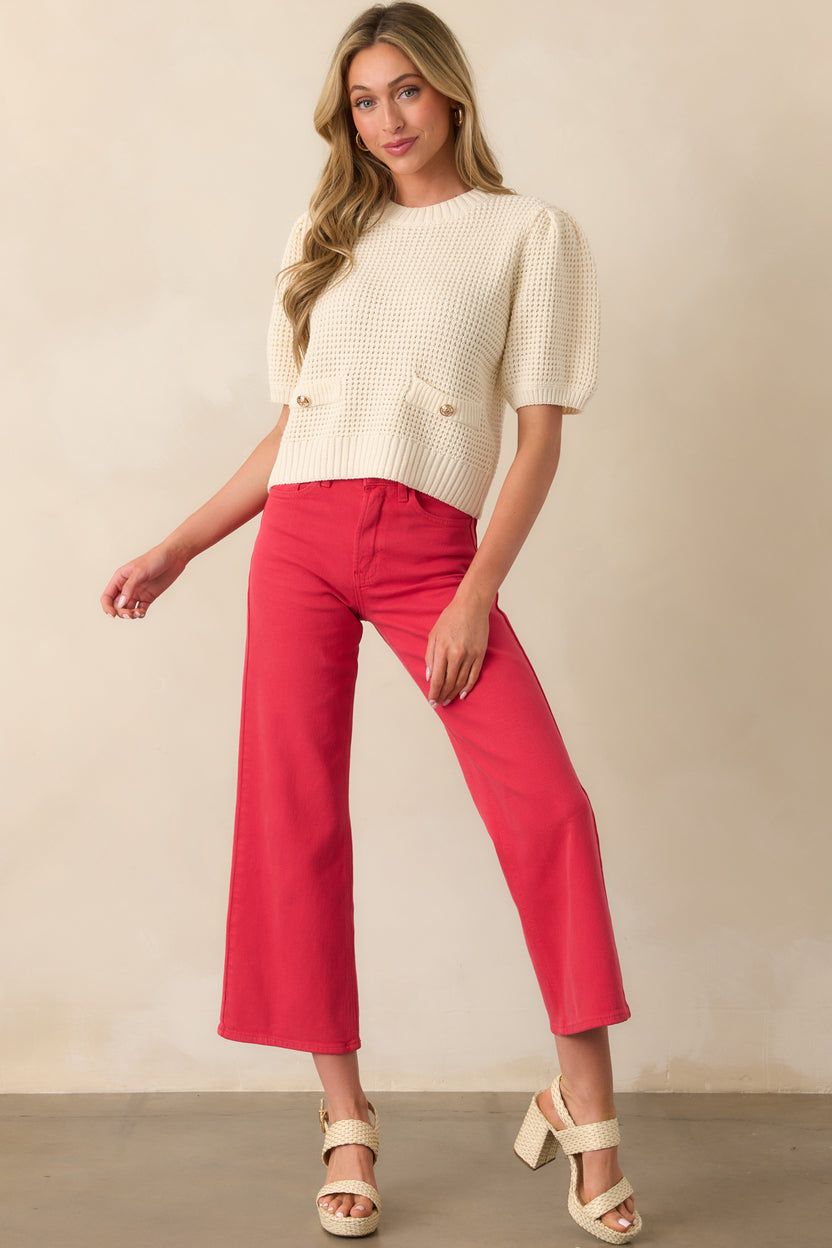 Red Cropped Wide Leg Jeans - All Denim | Red Dress