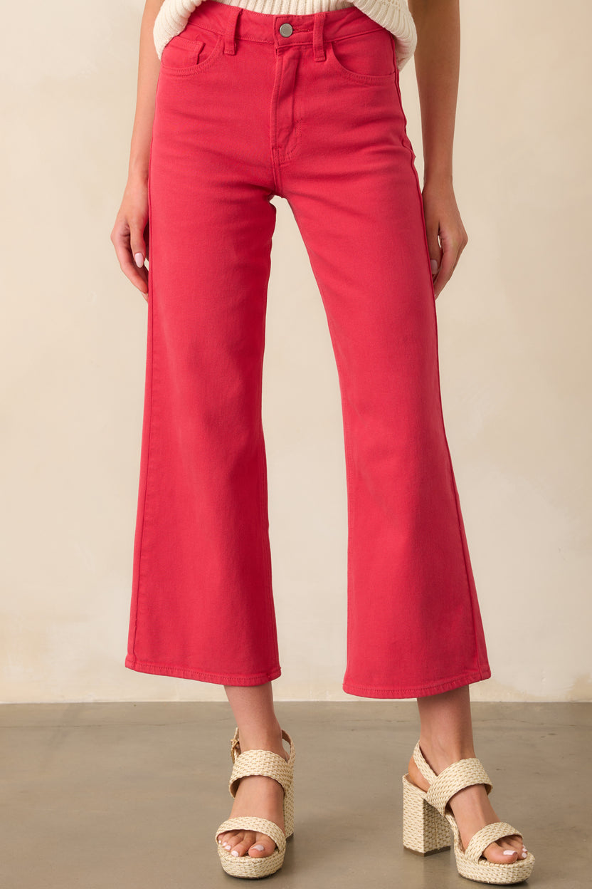 Red Cropped Wide Leg Jeans - All Denim | Red Dress