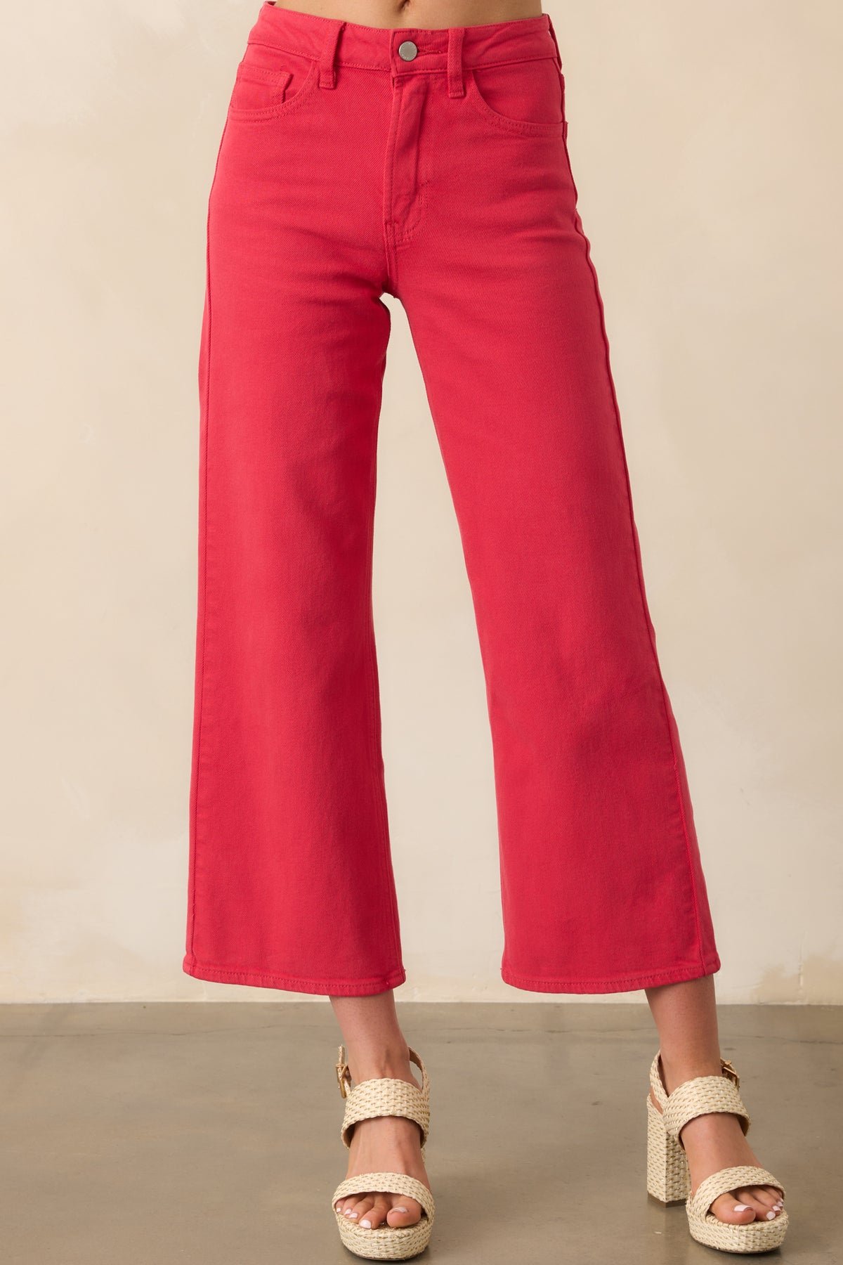 Red Cropped Wide Leg Jeans - All Denim | Red Dress