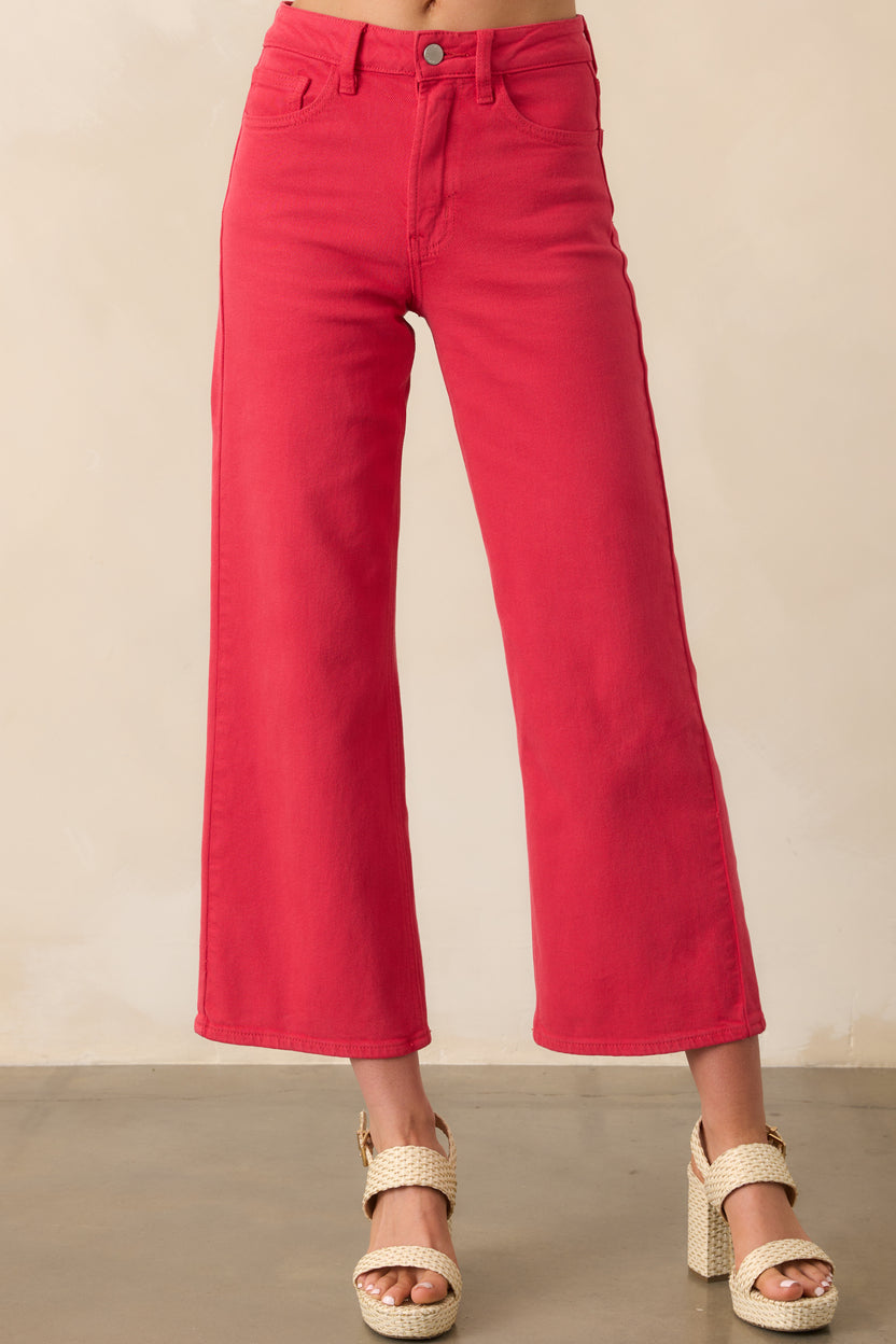 Red Cropped Wide Leg Jeans - All Denim | Red Dress