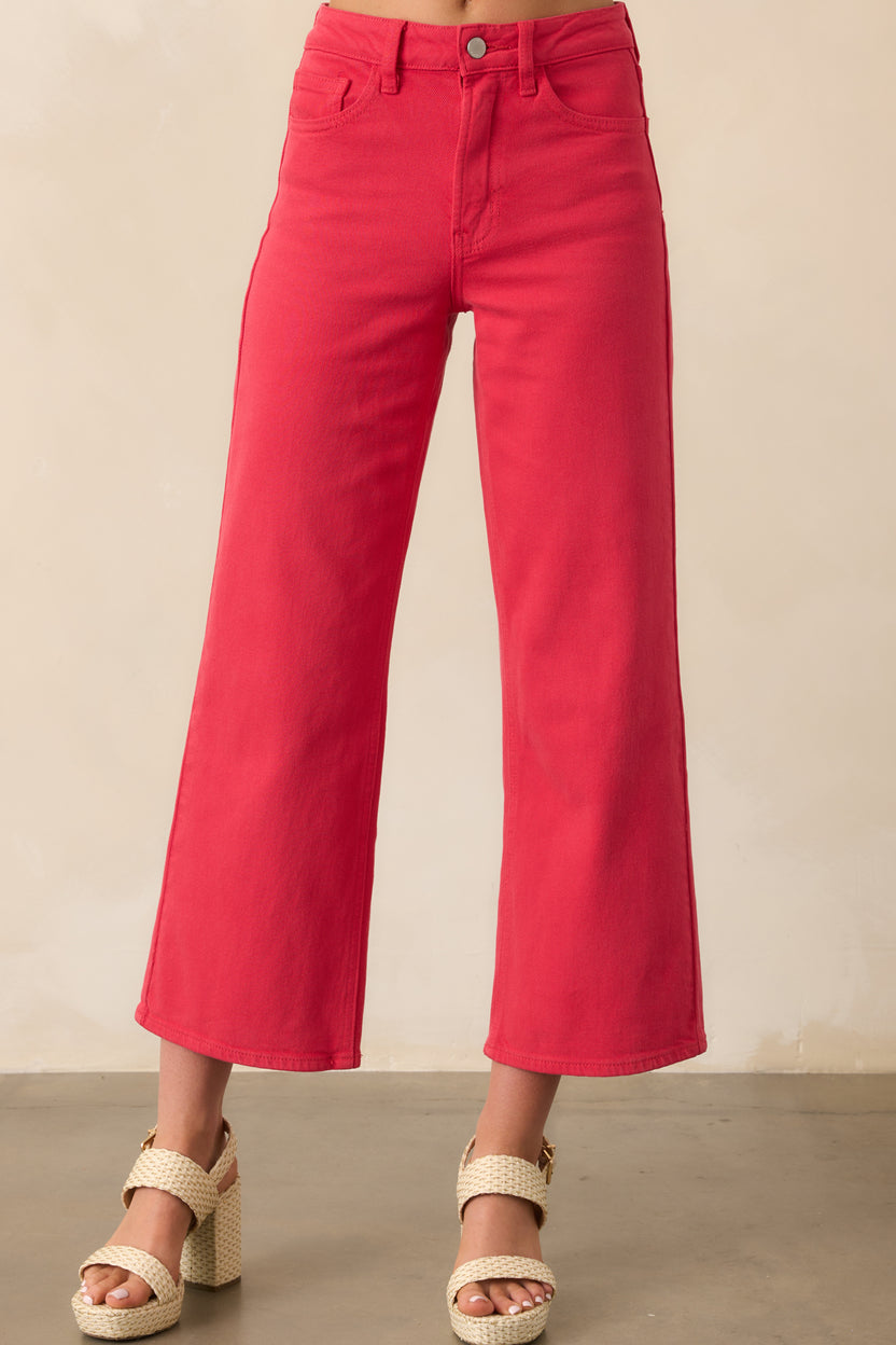 Red Cropped Wide Leg Jeans - All Denim | Red Dress