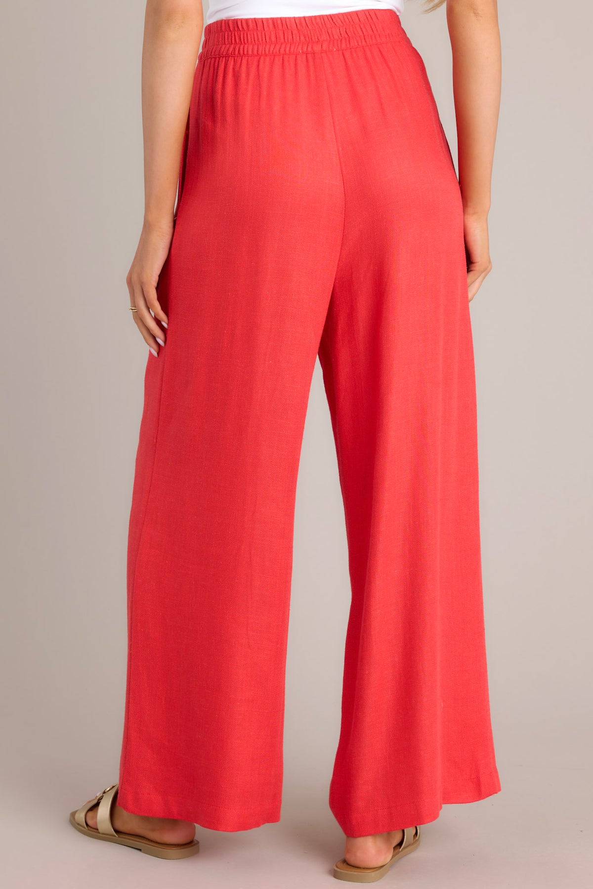 Linen Blend Red Wide Leg Pants - All Pants | Red Dress