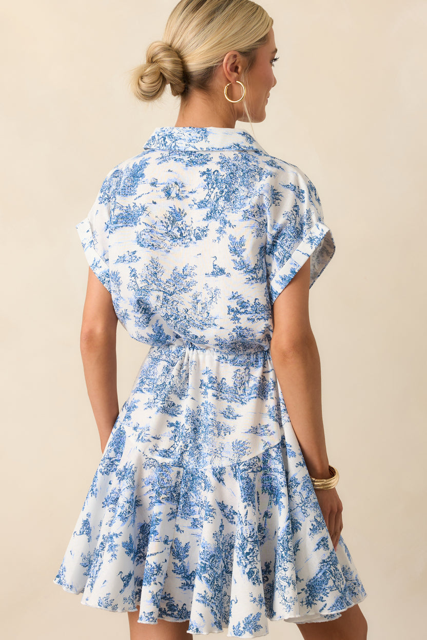 Blue & White Toile Mini Dress - All Dresses | Red Dress