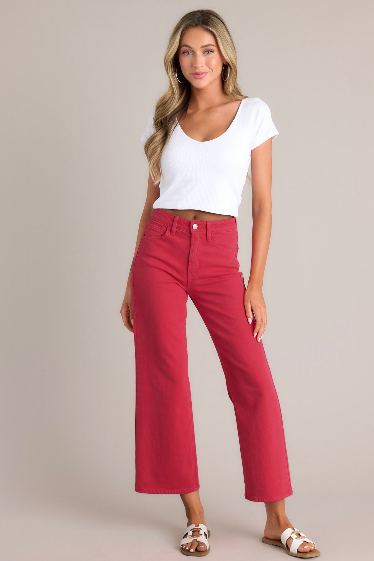Red Cropped Wide Leg Jeans - All Denim | Red Dress
