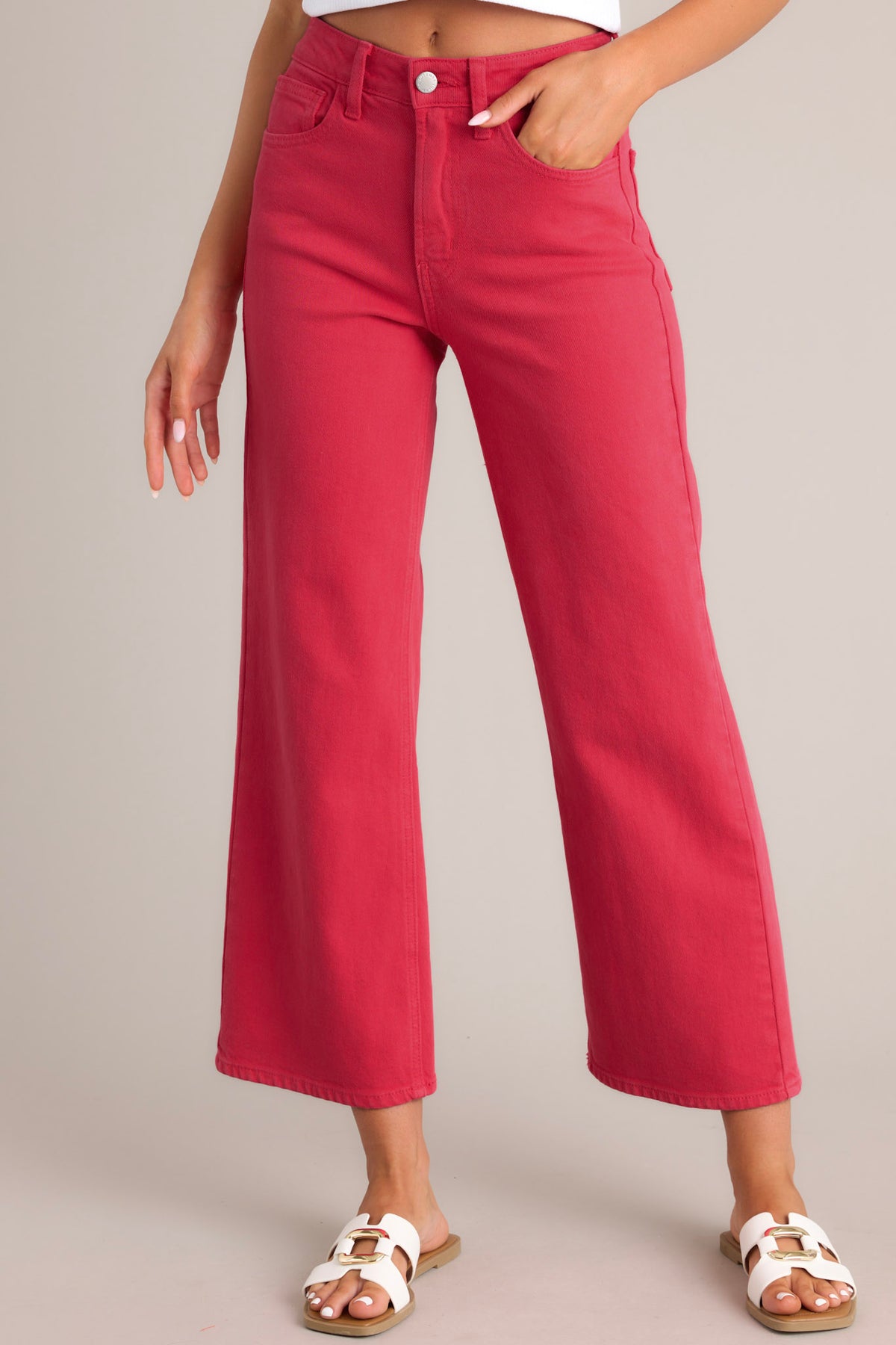 Red Cropped Wide Leg Jeans - All Denim | Red Dress