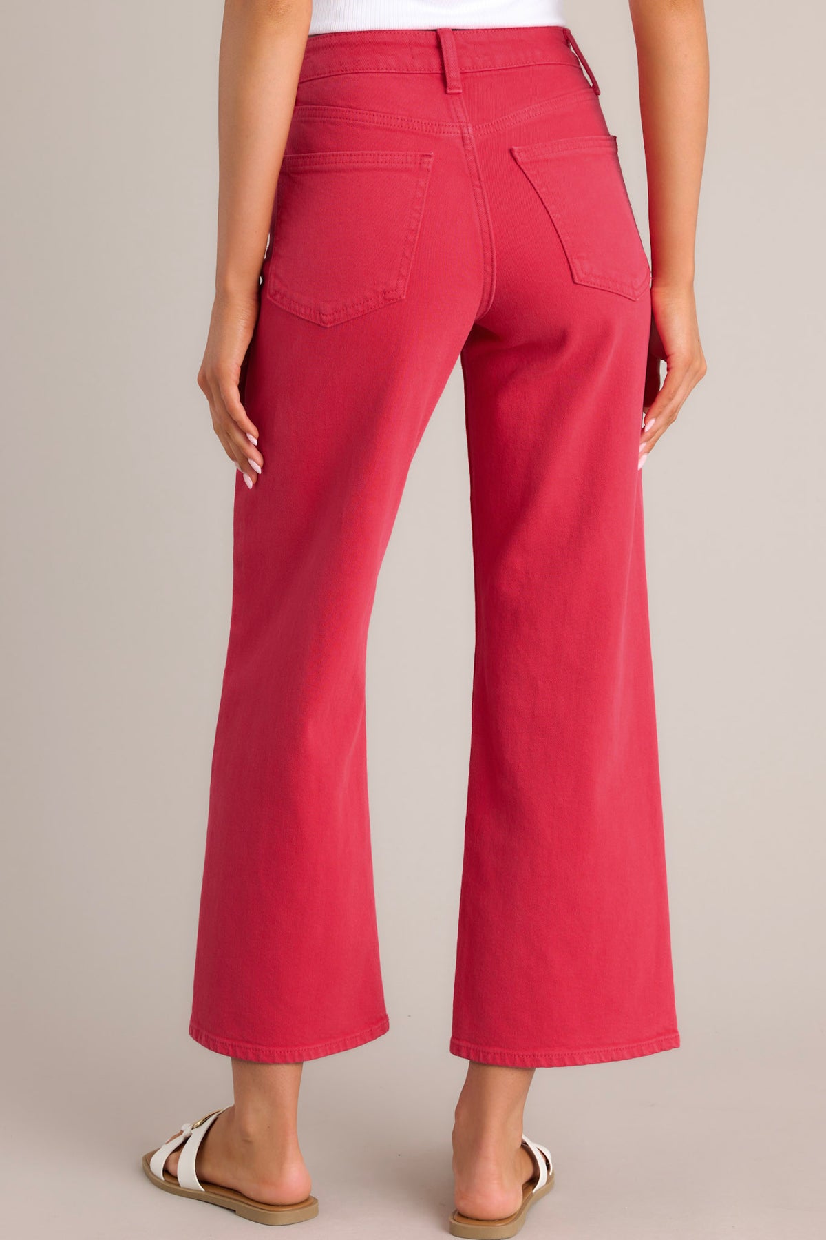 Red Cropped Wide Leg Jeans - All Denim | Red Dress