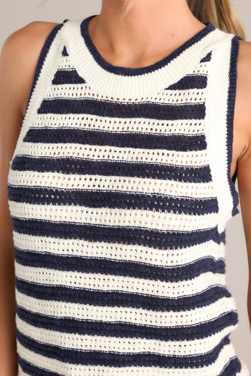 Navy Stripe Open Knit Tank - All Tops | Red Dress