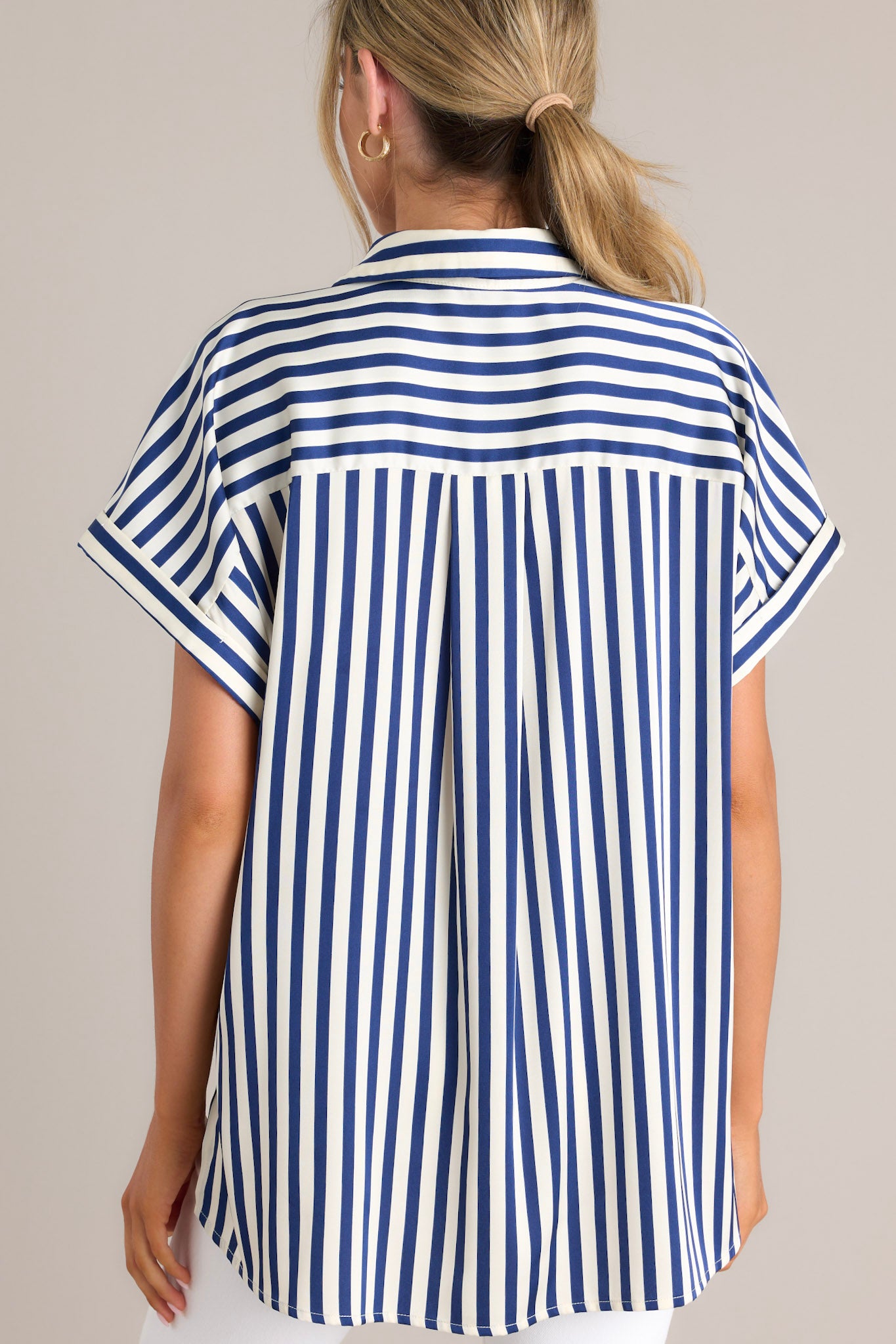 Navy Stripe Button Front Top - All Tops | Red Dress