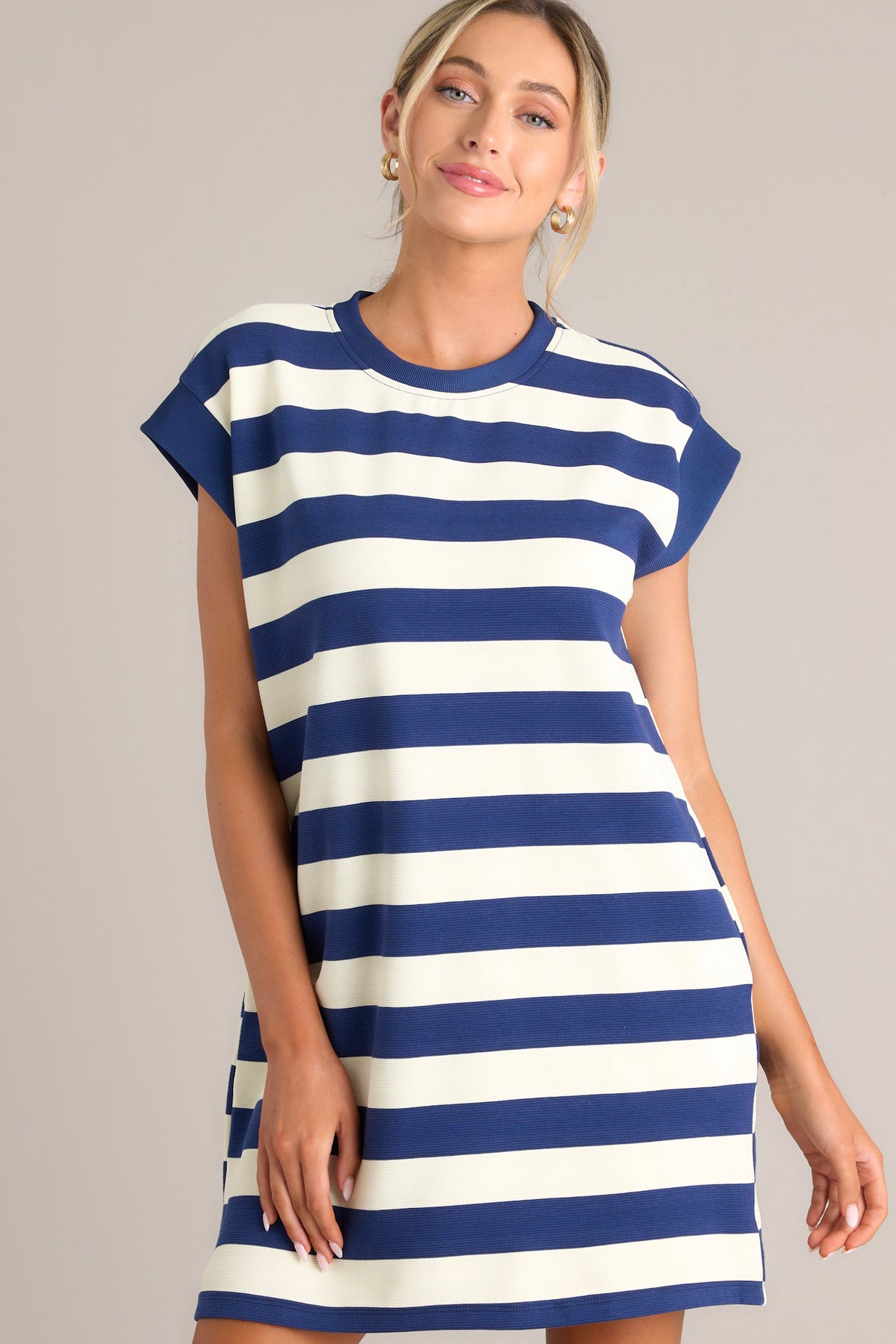 Navy Stripe Cap Sleeve Mini Dress - All Dresses | Red Dress