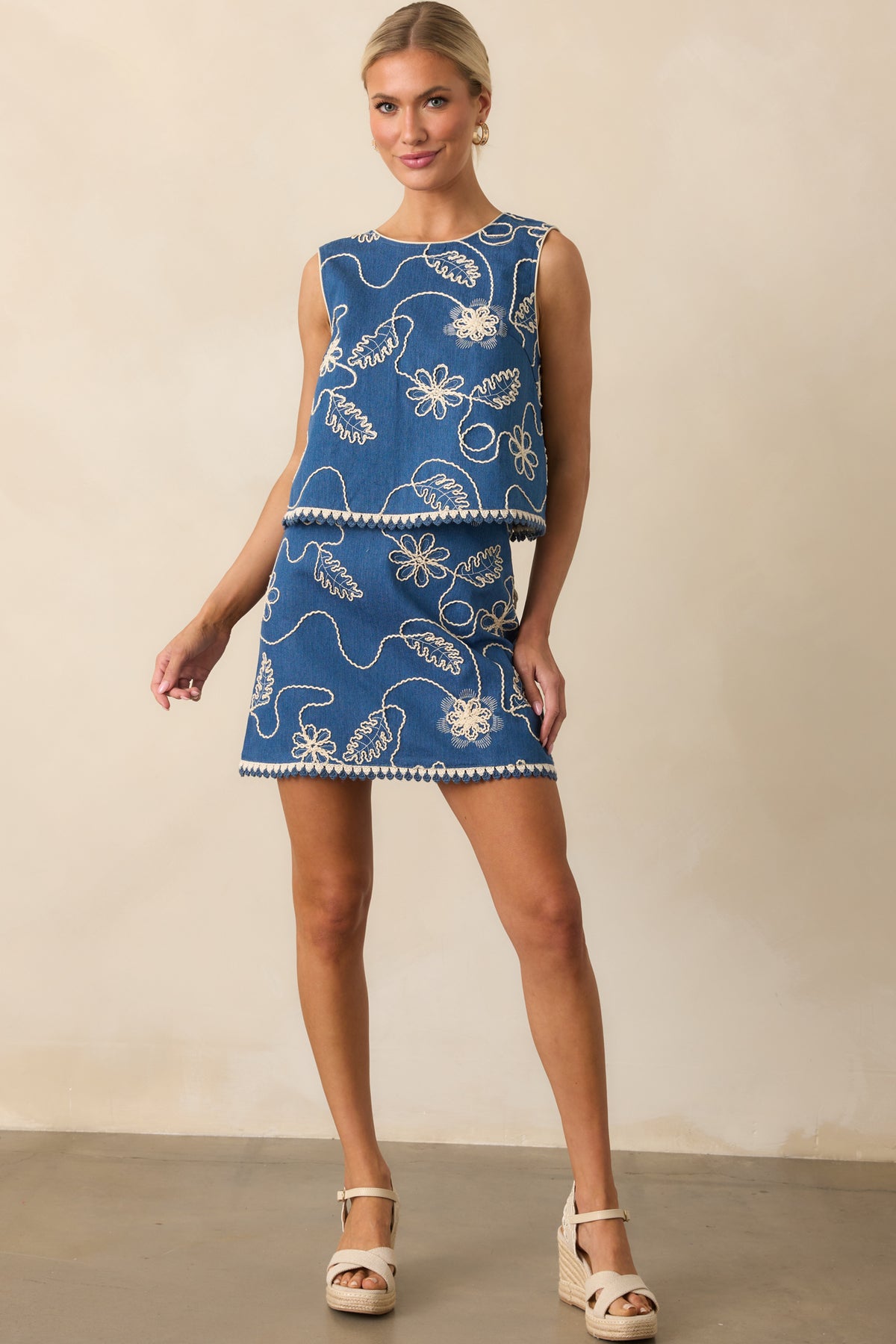 Dark Wash Cotton Denim Mini Skirt - All Bottoms | Red Dress