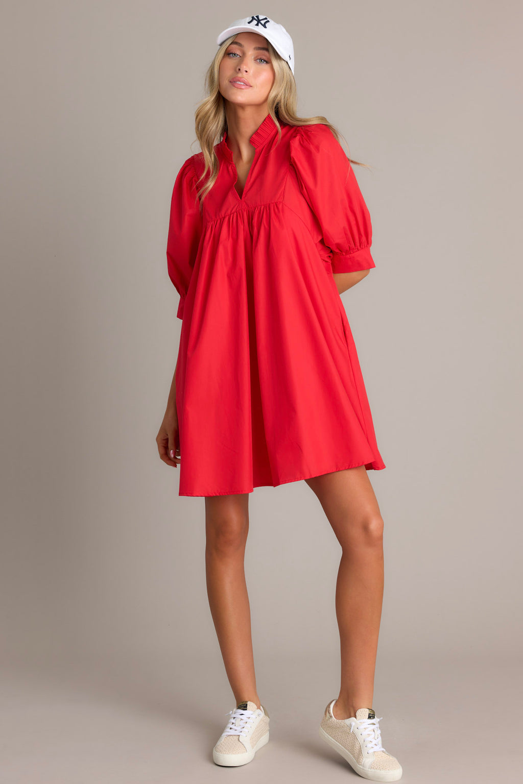 Red Puff Sleeve Mini Dress - All Dresses | Red Dress