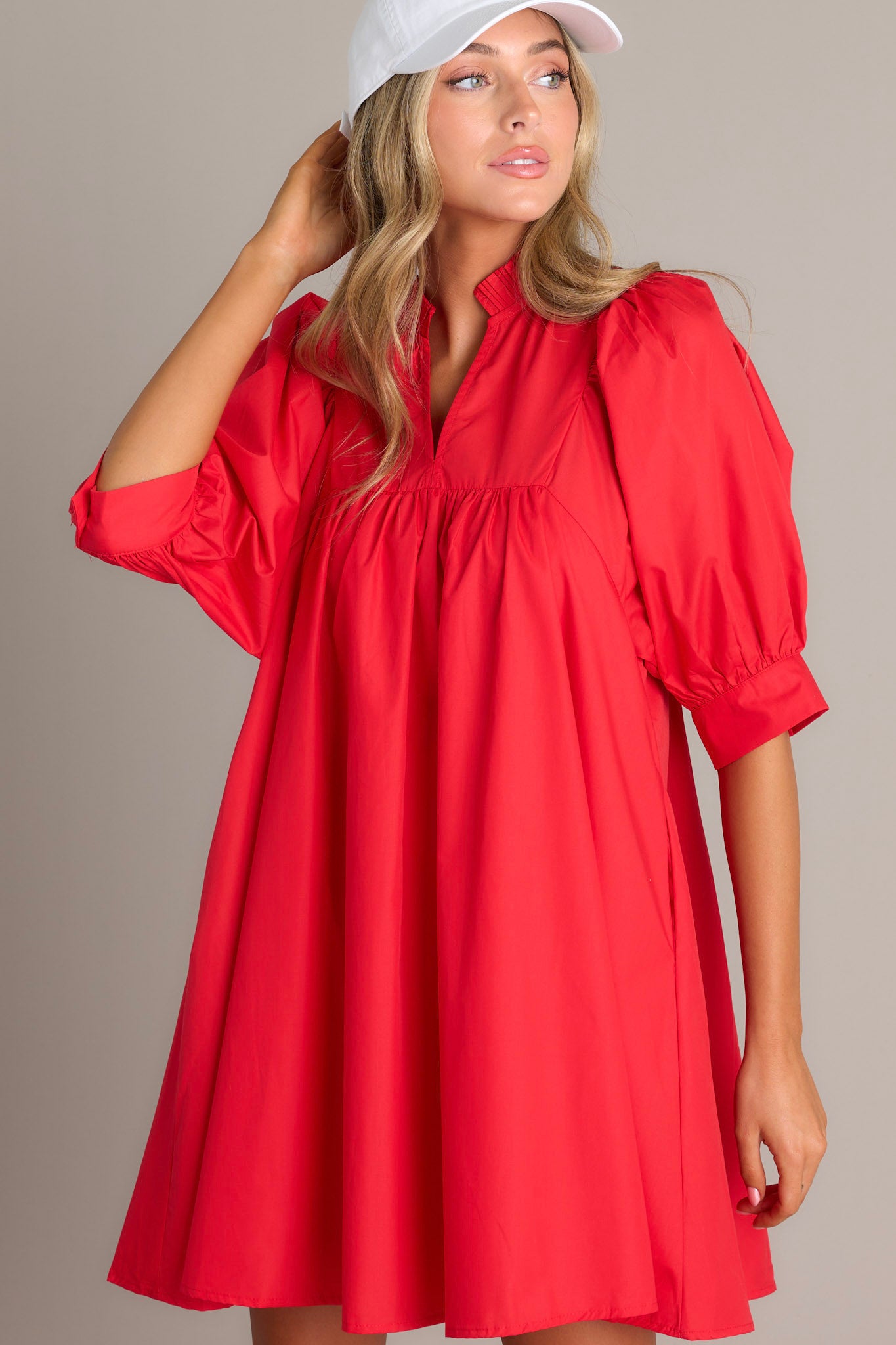 Red Puff Sleeve Mini Dress - All Dresses | Red Dress