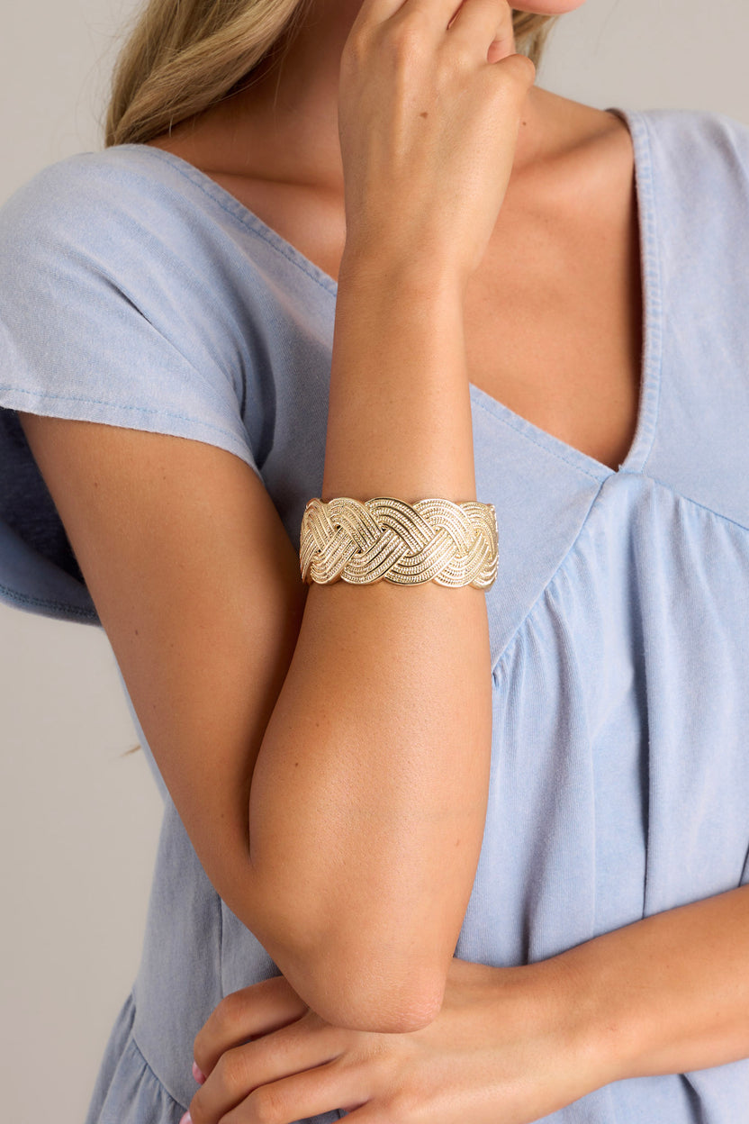 Gold Textured Cuff Bracelet - All Bracelets | Red Dress