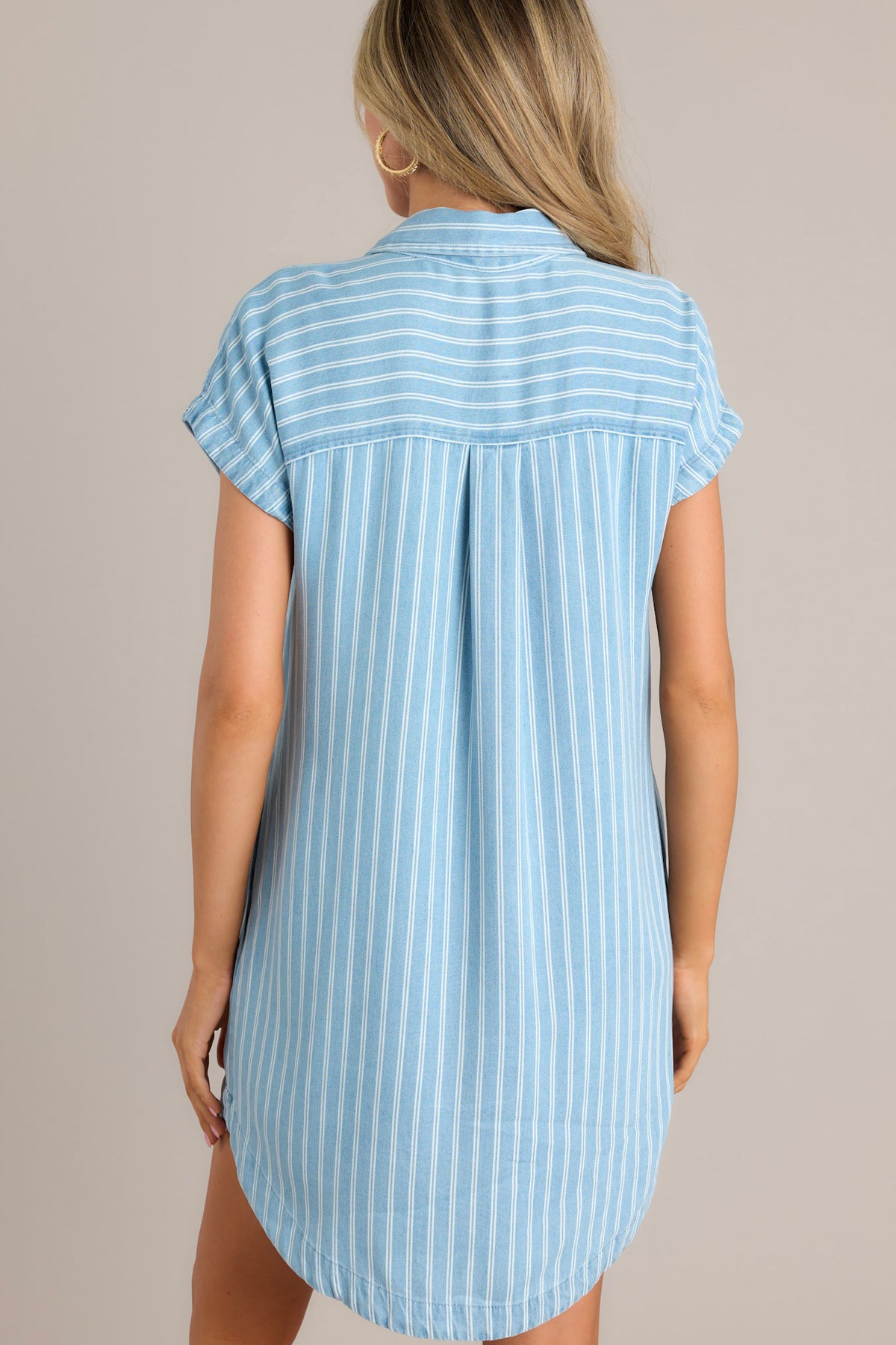 Light Chambray Stripe Mini Dress - All Dresses | Red Dress