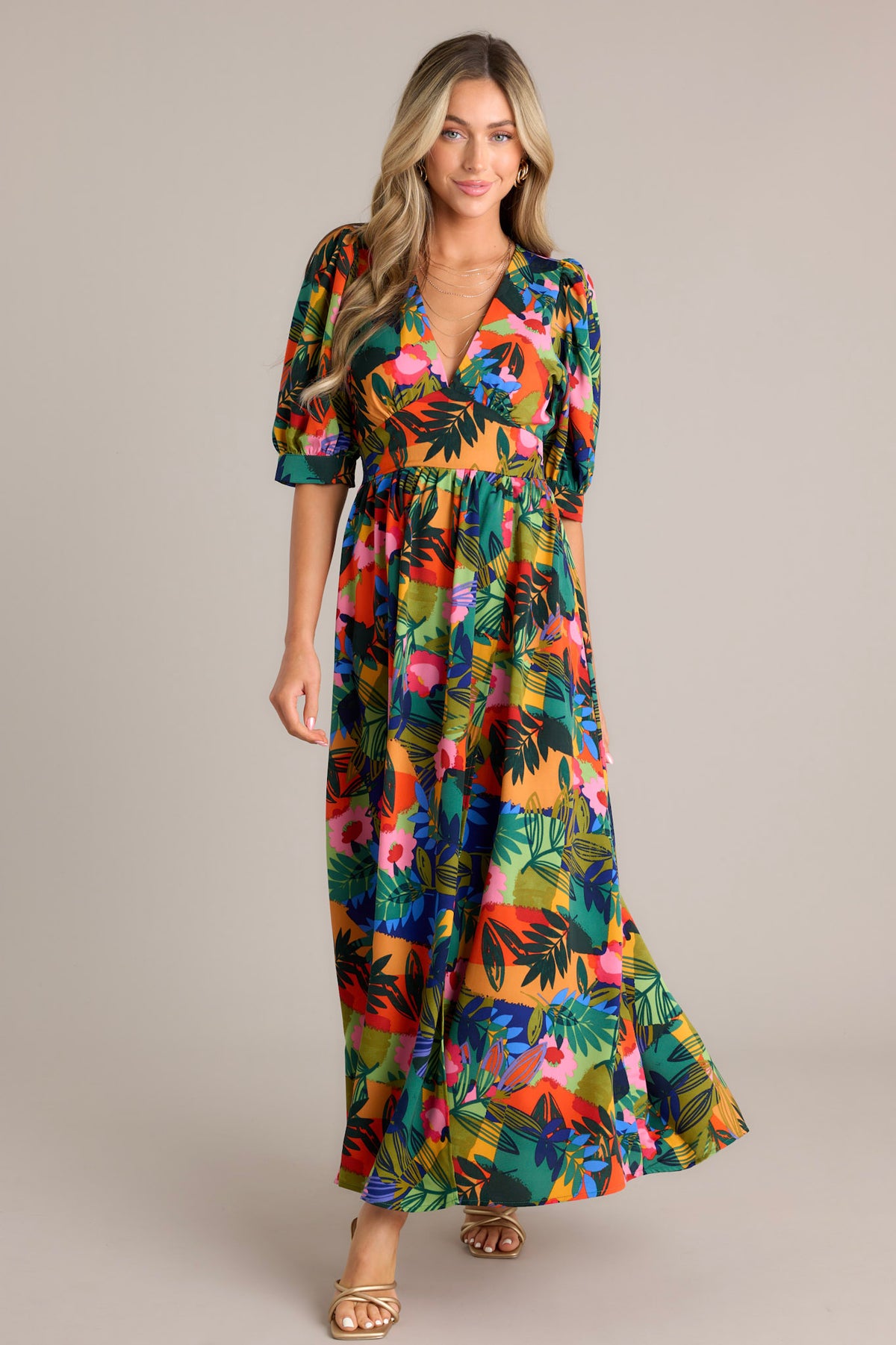 Green Multi Tropical Print Maxi Dress - All Dresses | Red Dress