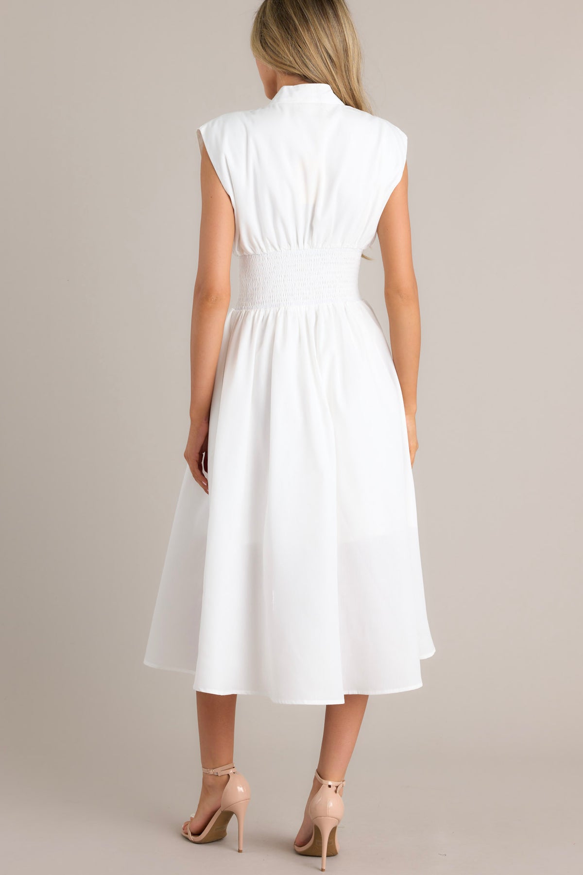 The Evette White Smocked Midi Dress - All Dresses | Red Dress