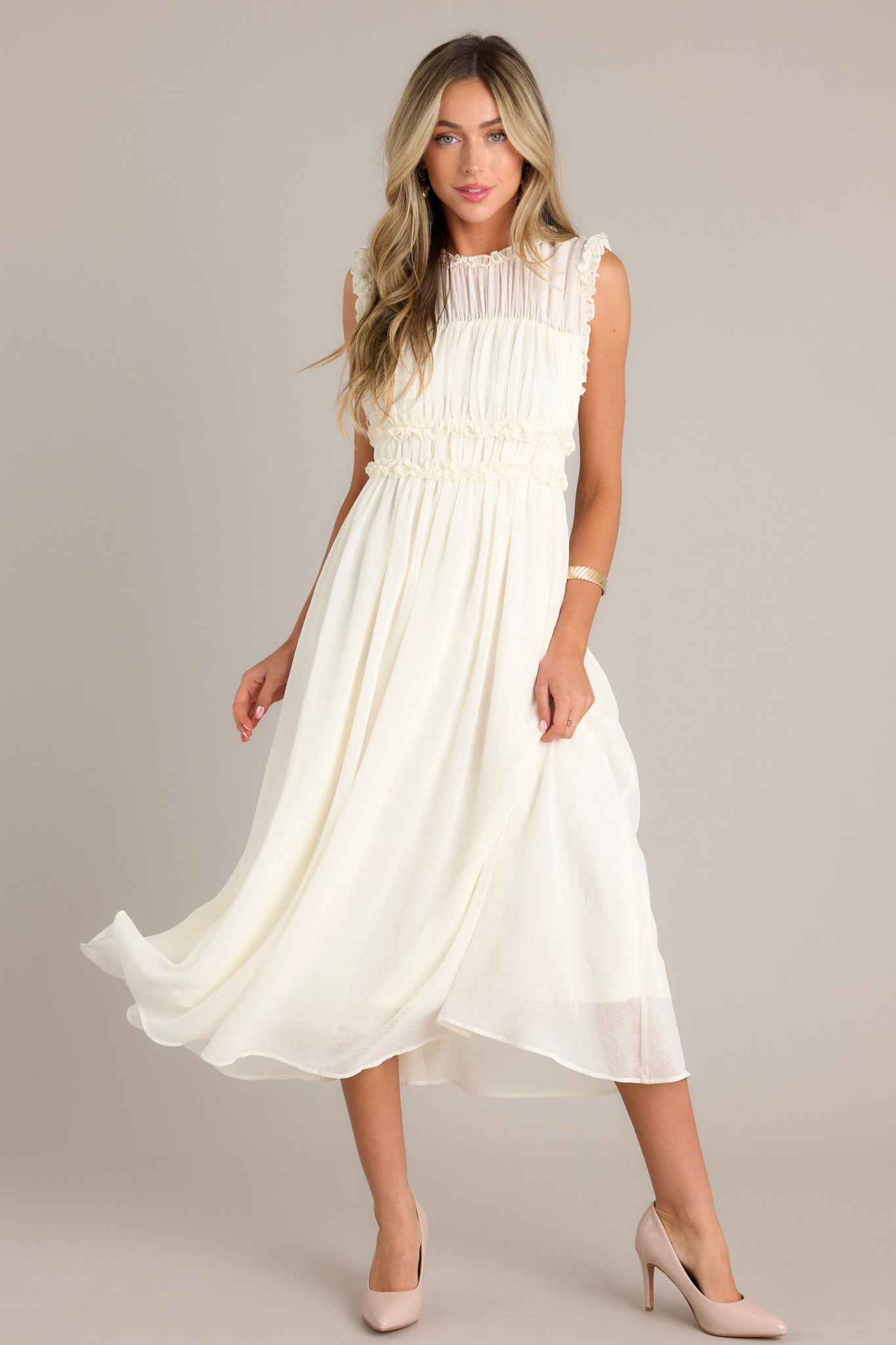 Ivory Sleeveless Midi Dress - All Dresses | Red Dress